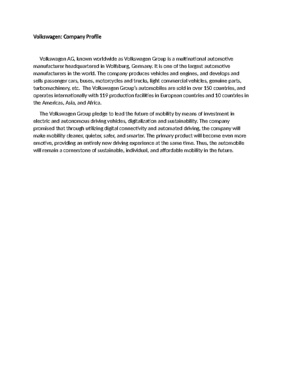 Volkswagen - Company Profile - Volkswagen: Company Profile Volkswagen ...