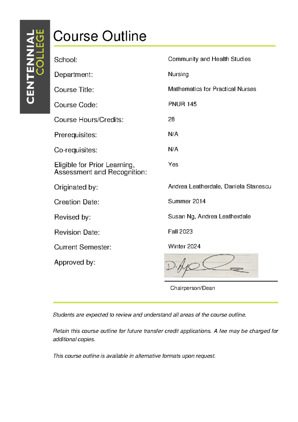 Math course outline - Summary Mathematics for Practical Nurses - Course ...