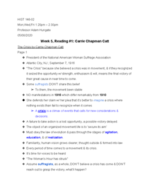 HIST 146-02 Week 6, Reading #1 Notes - HIST 146- Mon,Wed,Fri 1:20pm – 2 ...