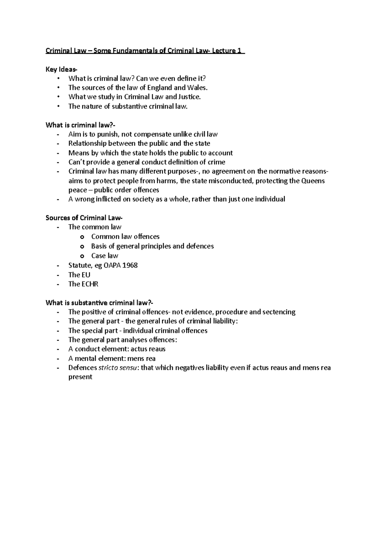 Criminal Law Some Fundamentals Of Criminal Law What We Study In
