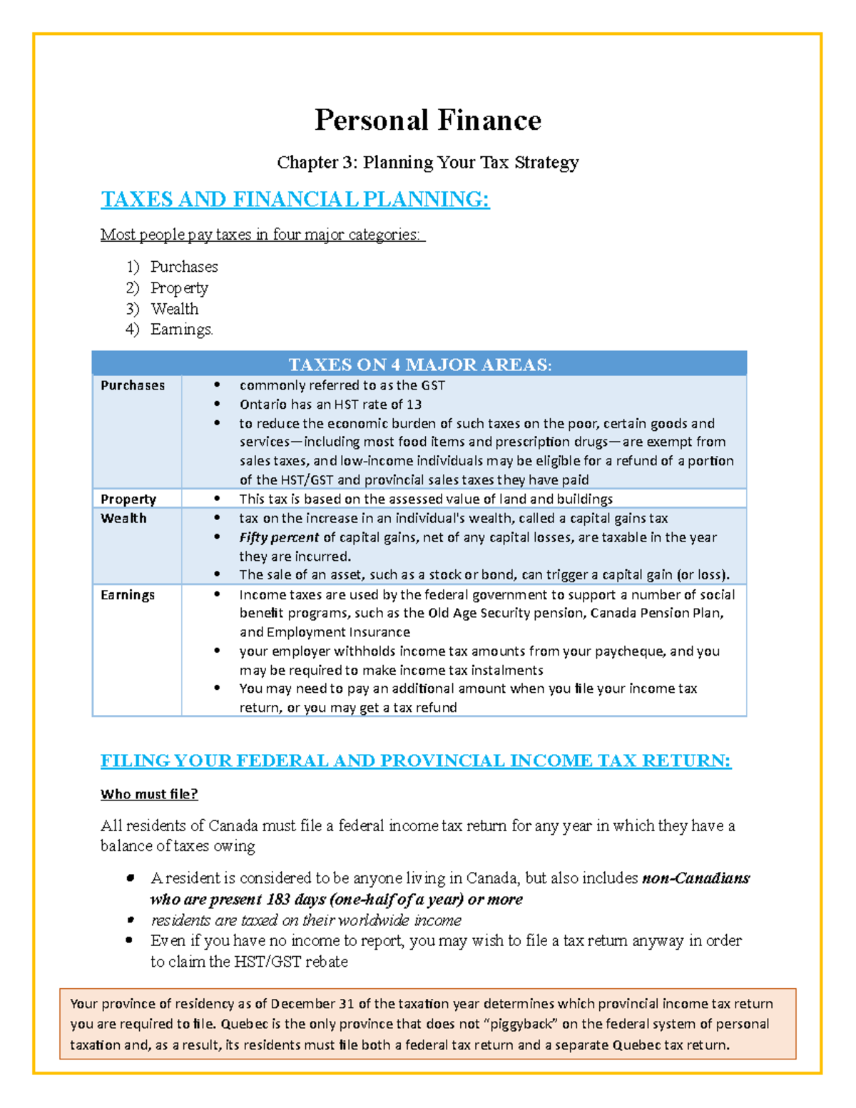 Personal Finance Ch 3 Note - Personal Finance Chapter 3: Planning Your ...