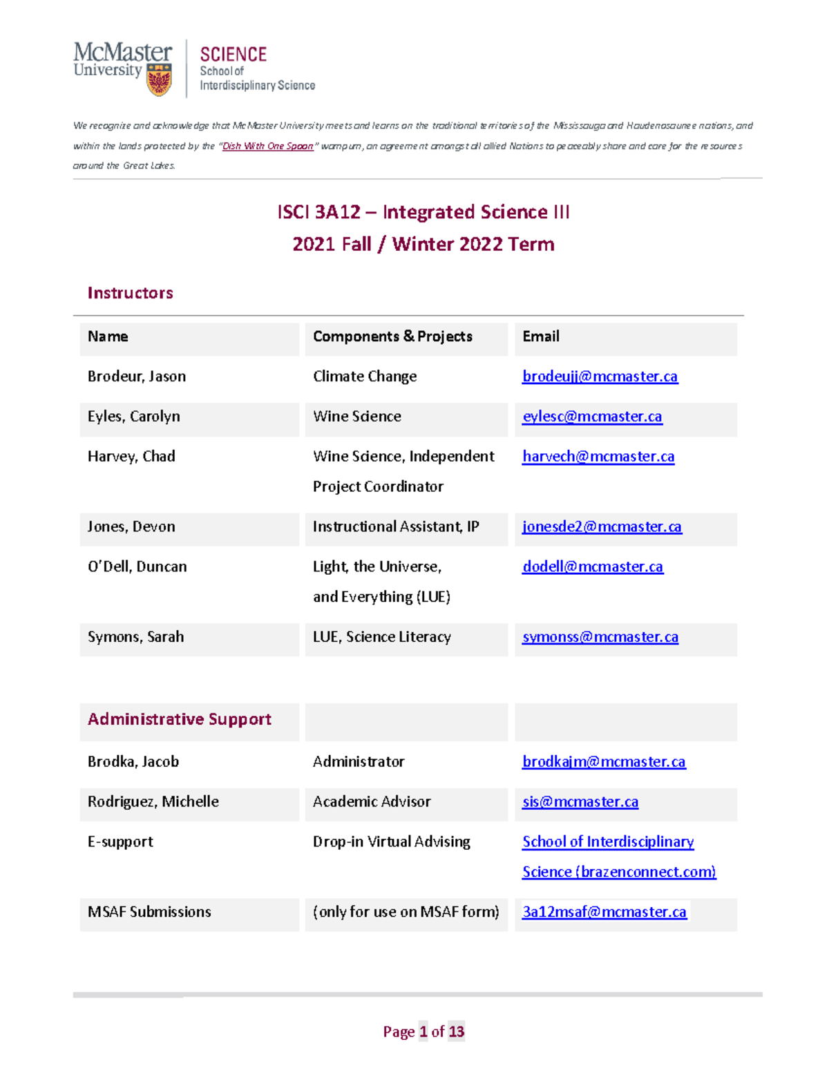 ISCI3A12 Course Outline - Isci 3A12 - McMaster - Studocu