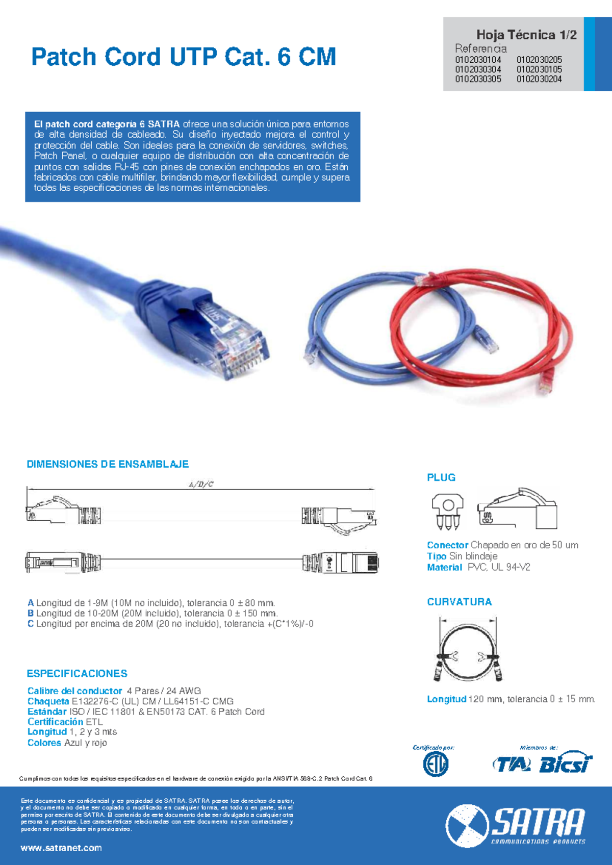 Ft-Patch Cord Cat6 CM-1 - Hoja Técnica 1 / Referencia 0102030104 ...