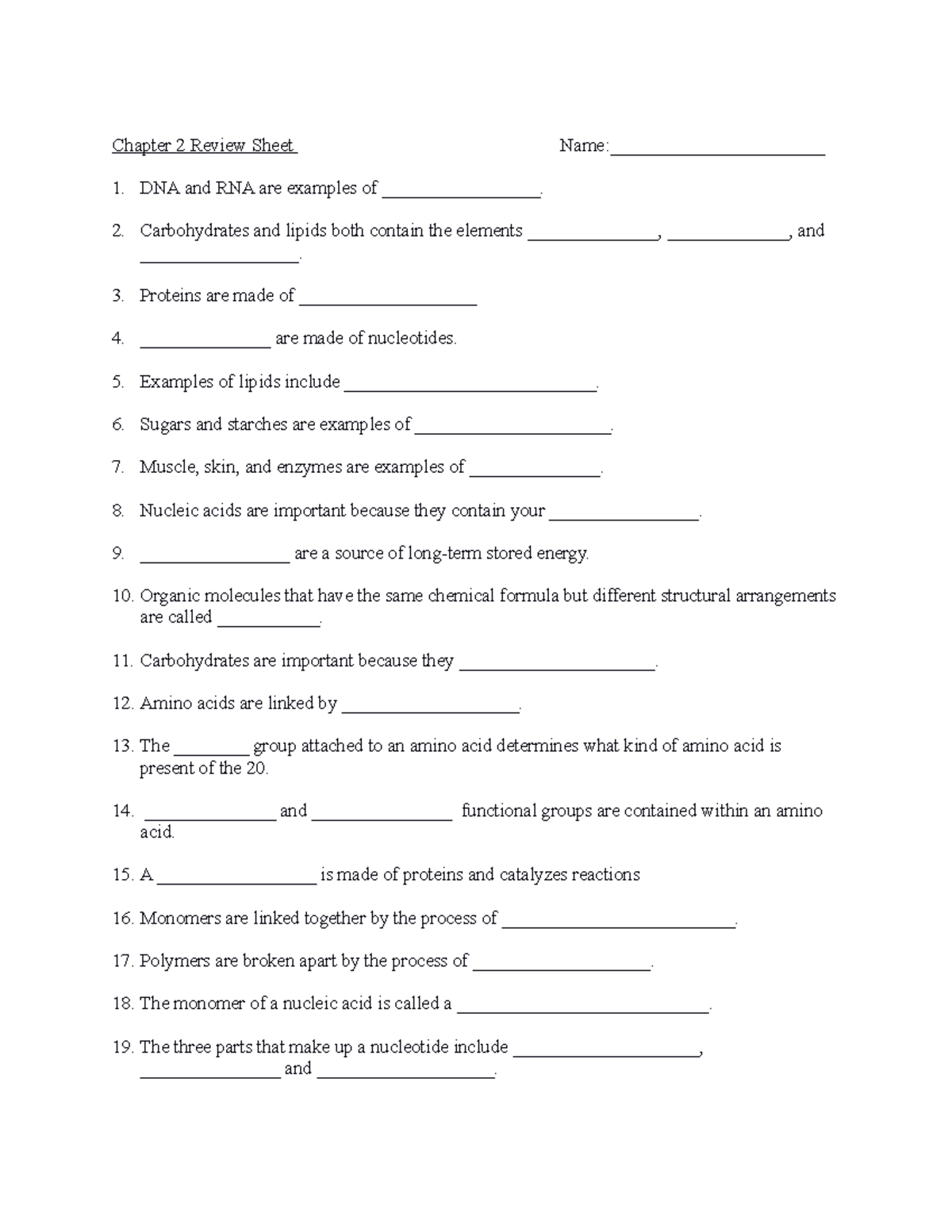 Chapter 5 review questions - Chapter 2 Review Sheet Name ...