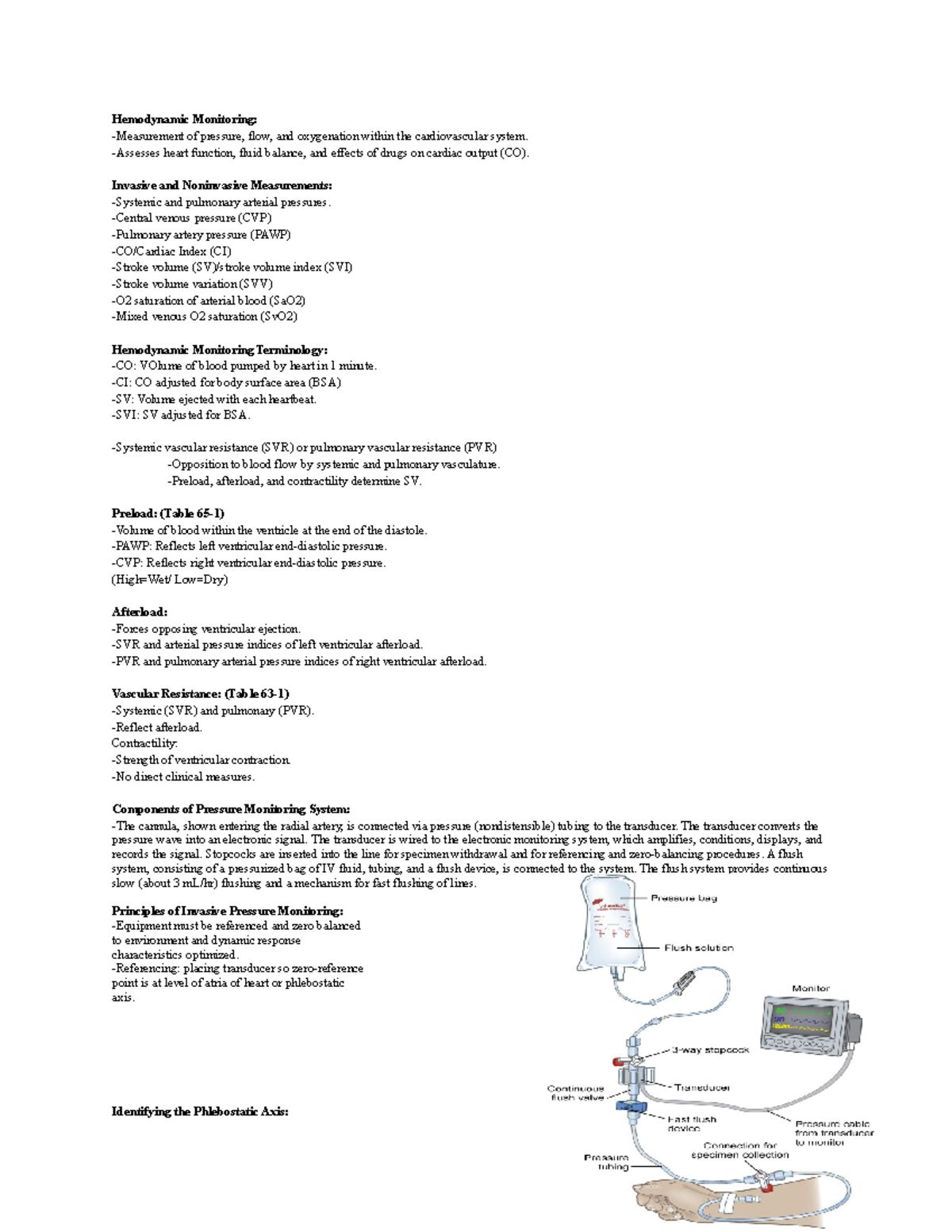 Chpt 65 Hemodynamics - Lecture Notes - Hemodynamic Monitoring ...