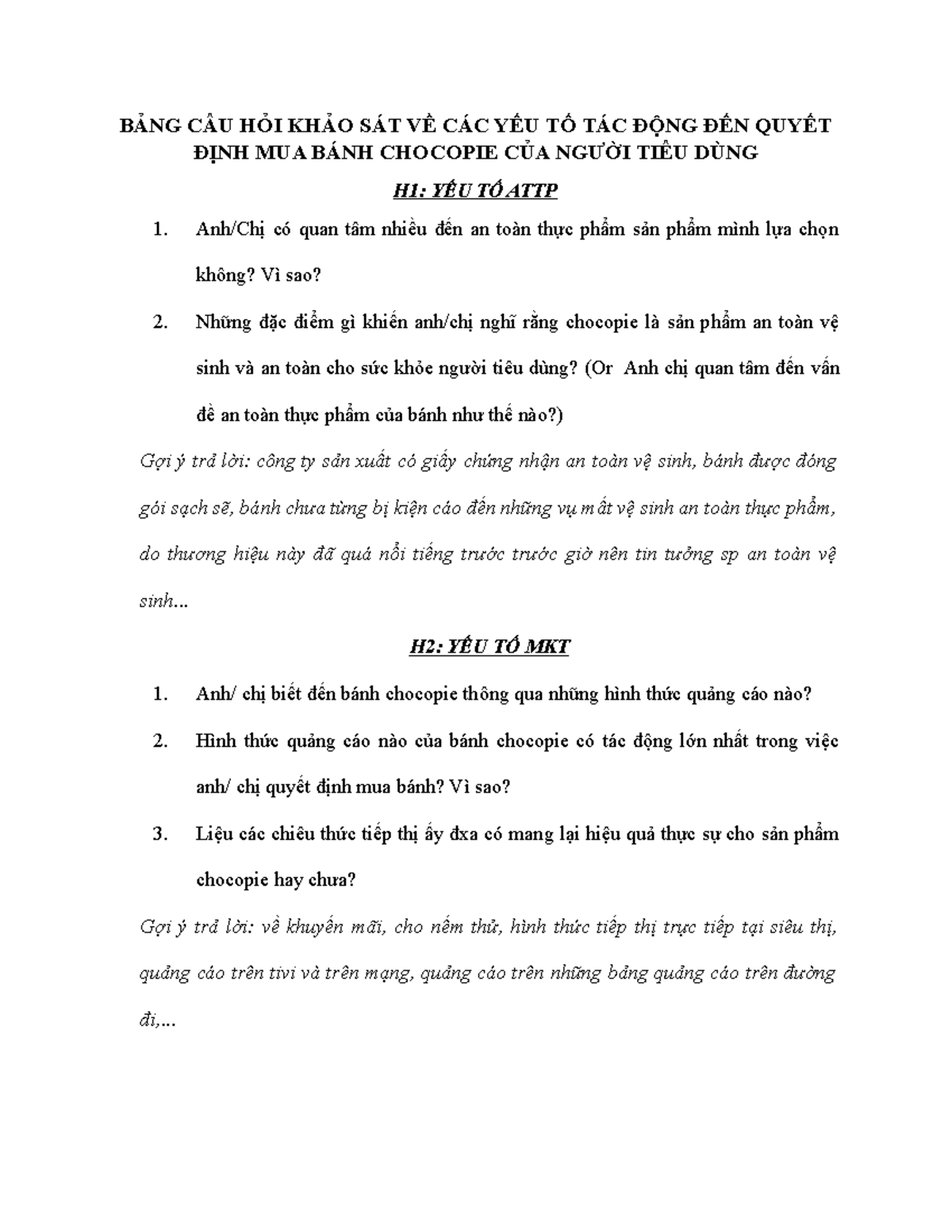 BẢNG CÂU HỎI - bảng câu hỏi hvkh - BẢNG CÂU HỎI KHẢO SÁT VỀ CÁC YẾU TỐ TÁC ĐỘNG ĐẾN QUYẾT ĐỊNH ...
