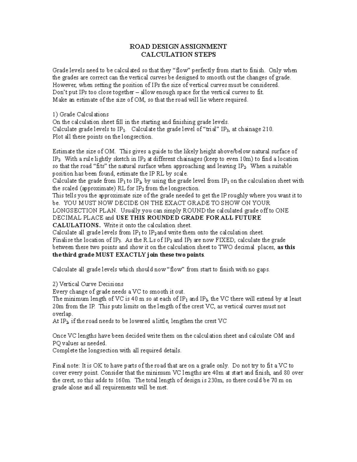VC DESinsts - horizontal curve design - ROAD DESIGN ASSIGNMENT ...