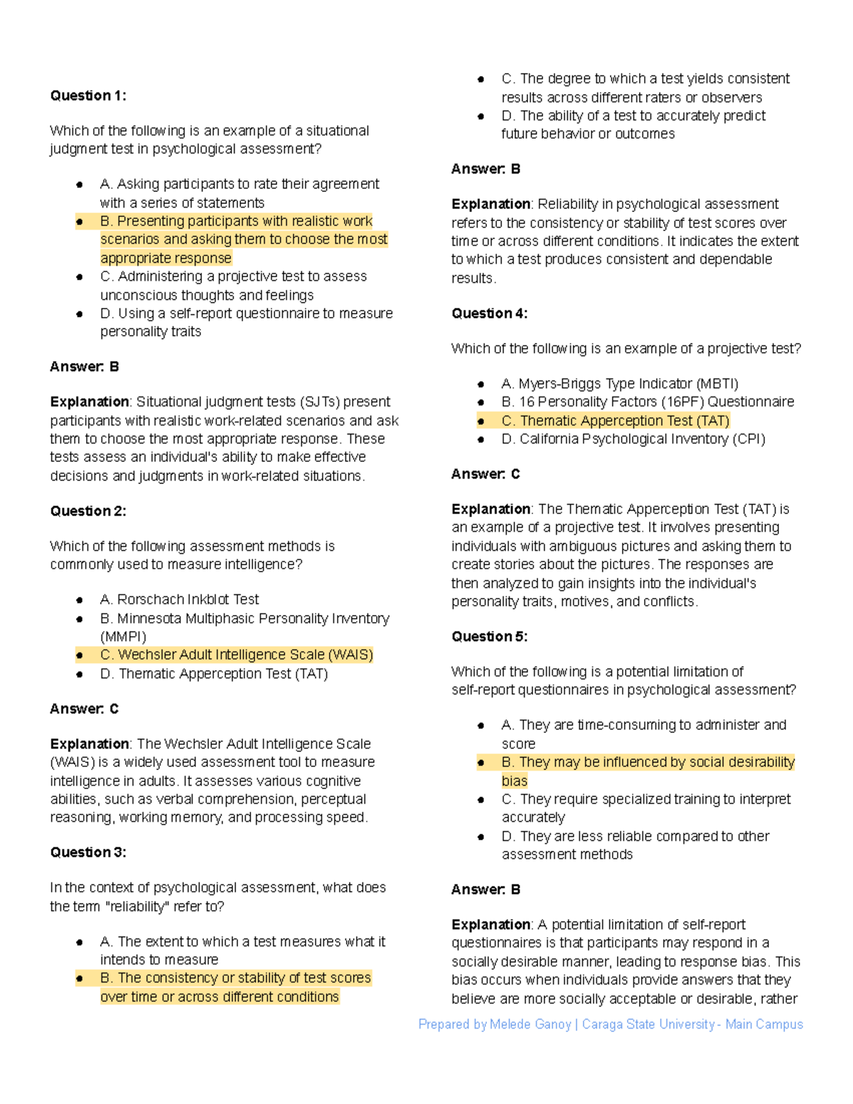 Psych Assessment Practice Test - mg - Question 1: Which of the ...