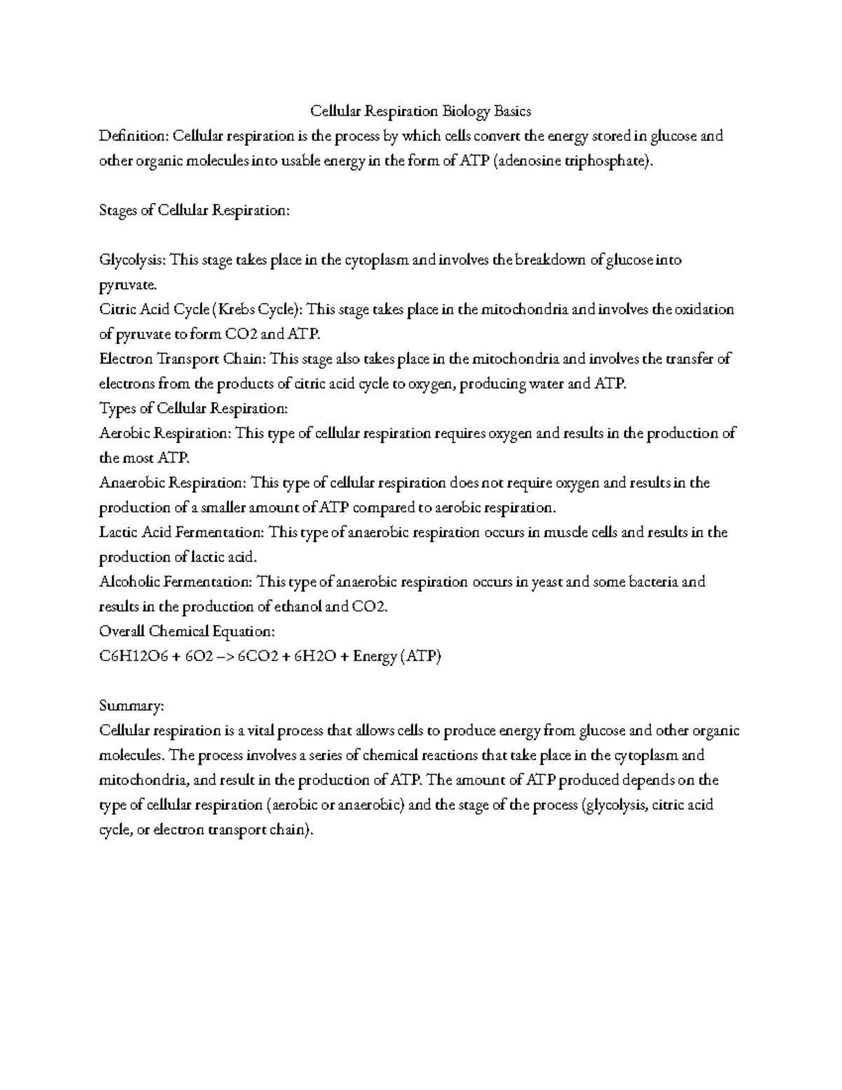 Cellular Respiration Biology Basics - Cellular Respiration Biology ...