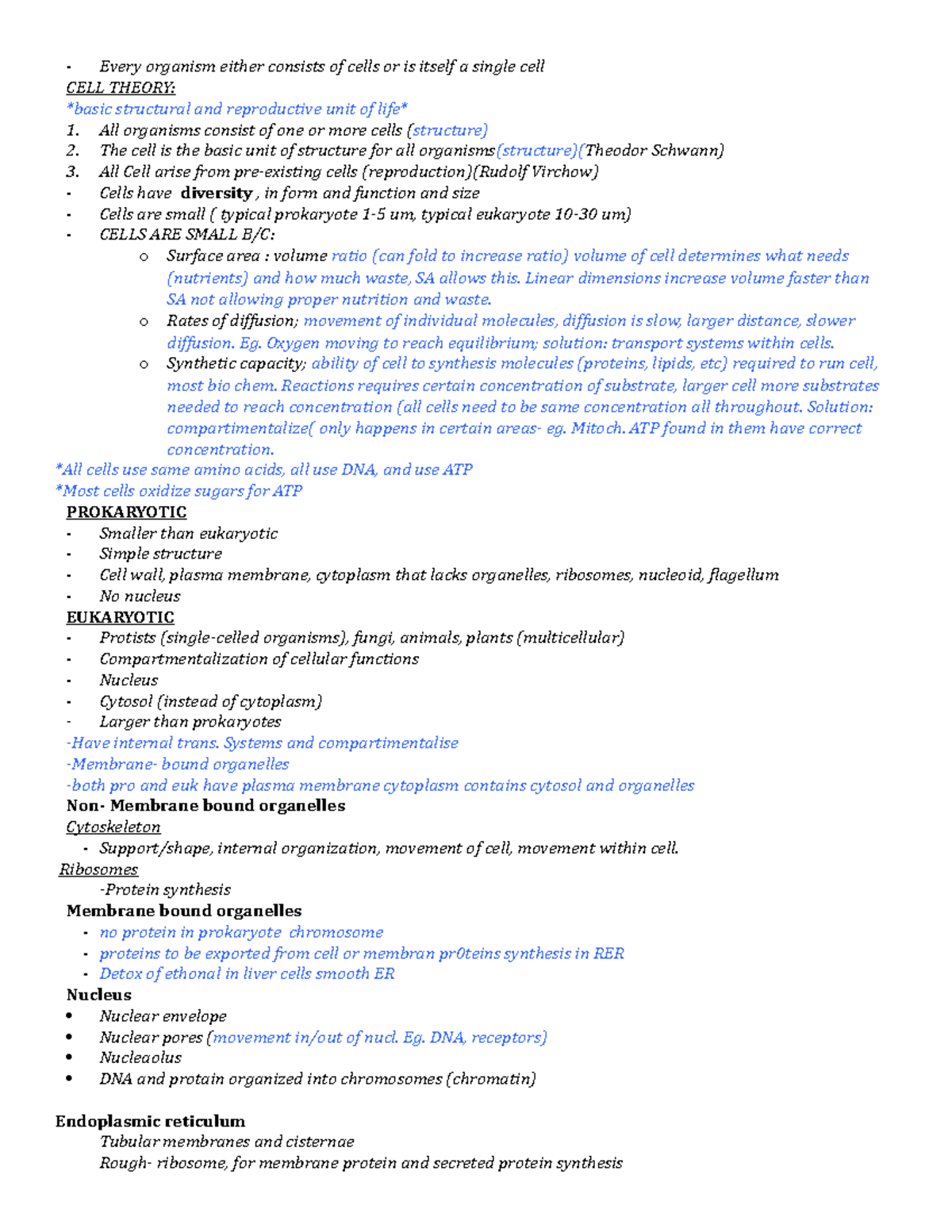 Bio - Final Review - Summary Cell Biology - Every organism either ...