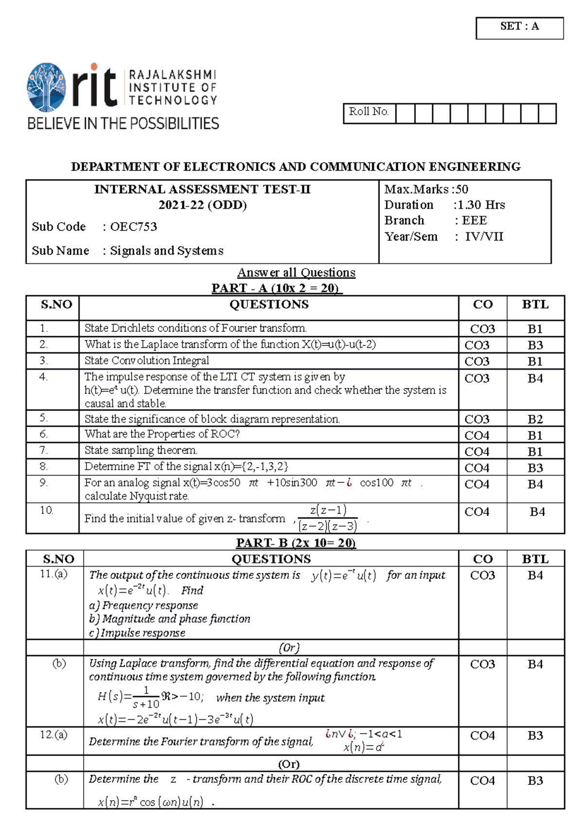 OEC753 SS IAT2 SET1 - Data Structures and Algorithms - VIT - Studocu