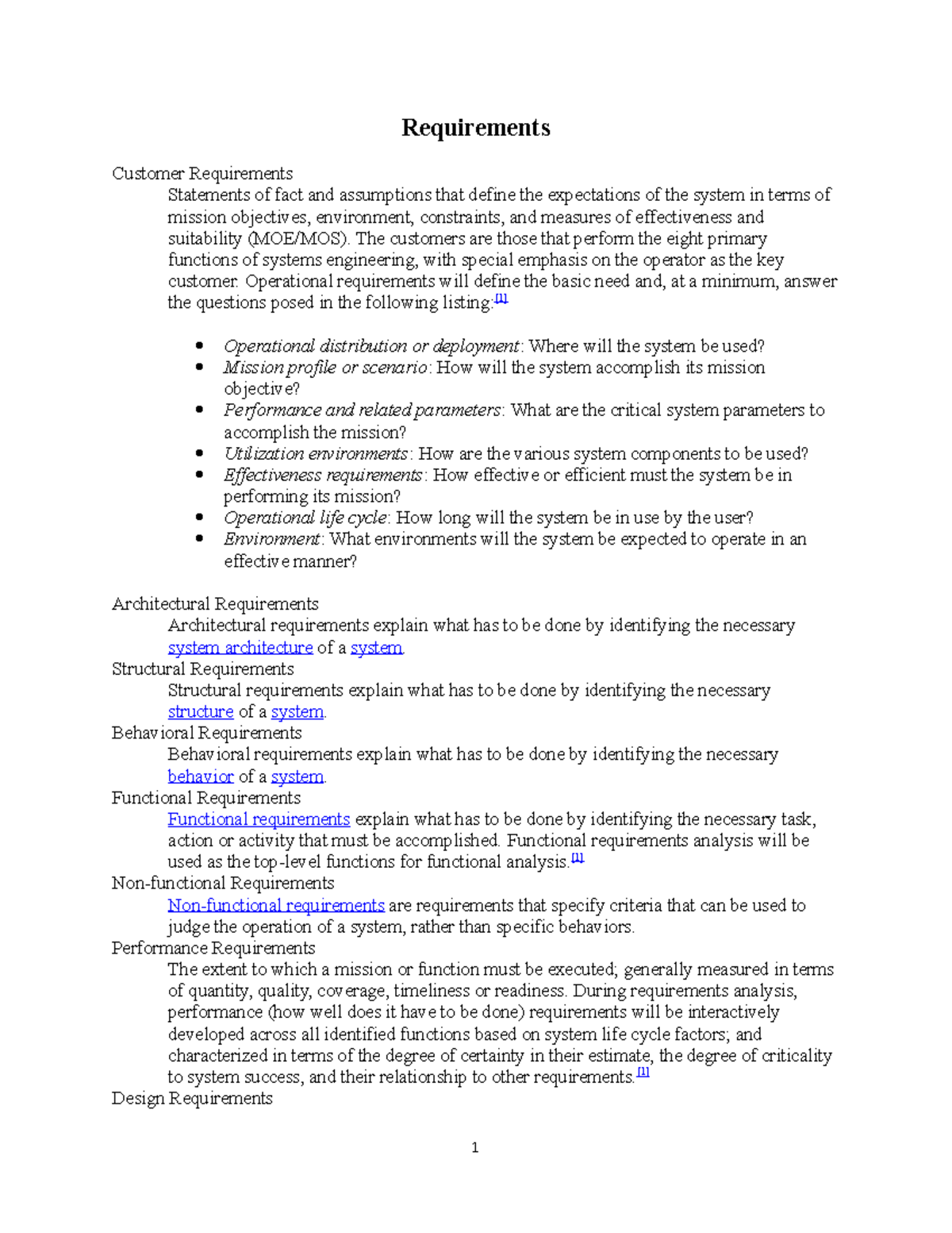 Wikipedia description - Requirements - Requirements Customer ...