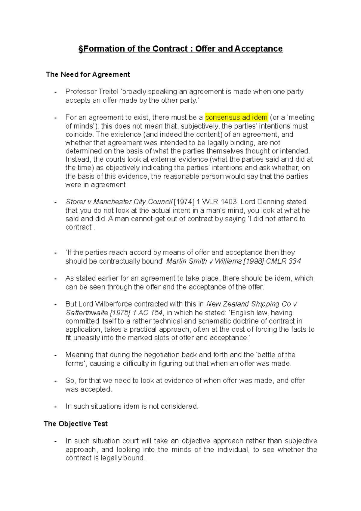 Formation - Offer and Acceptance - §Formation of the Contract : Offer ...