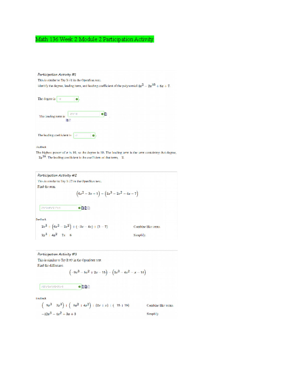 Mat136 Module 2 Participation Activity - MAT136 - Math 136 Week 2 Module 2 Participation ...