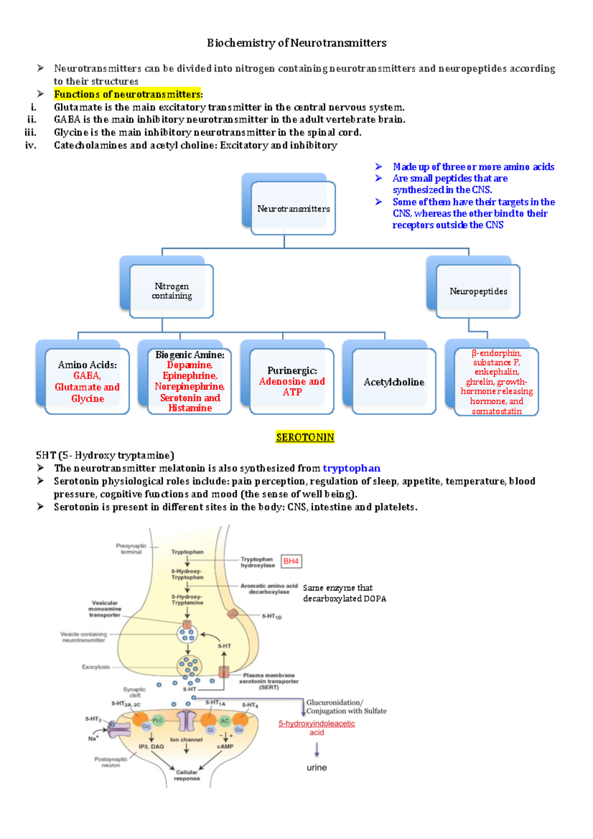 Biochemistry of Neurotransmitters - Biochemistry of Neurotransmitters Ø ...