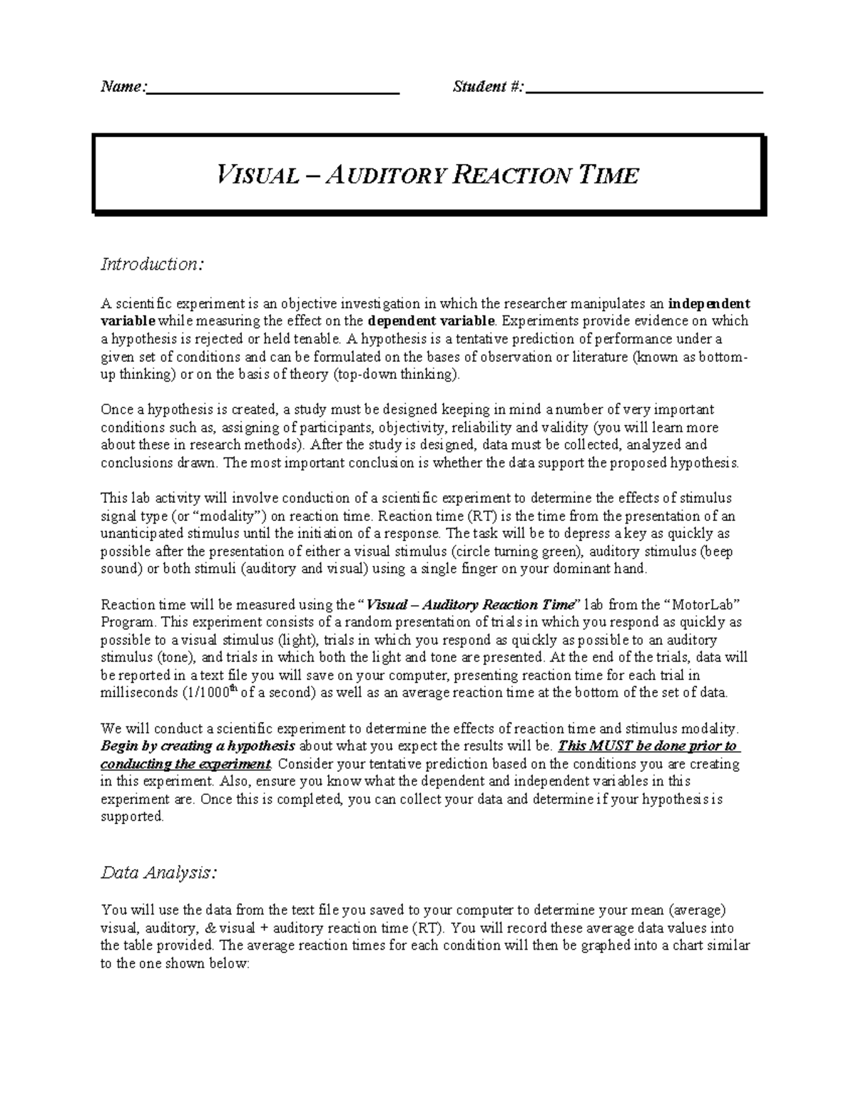 APA2120 - ASM2A LAB 1 - Visual- Auditory RT - Name: Student #: VISUAL ...