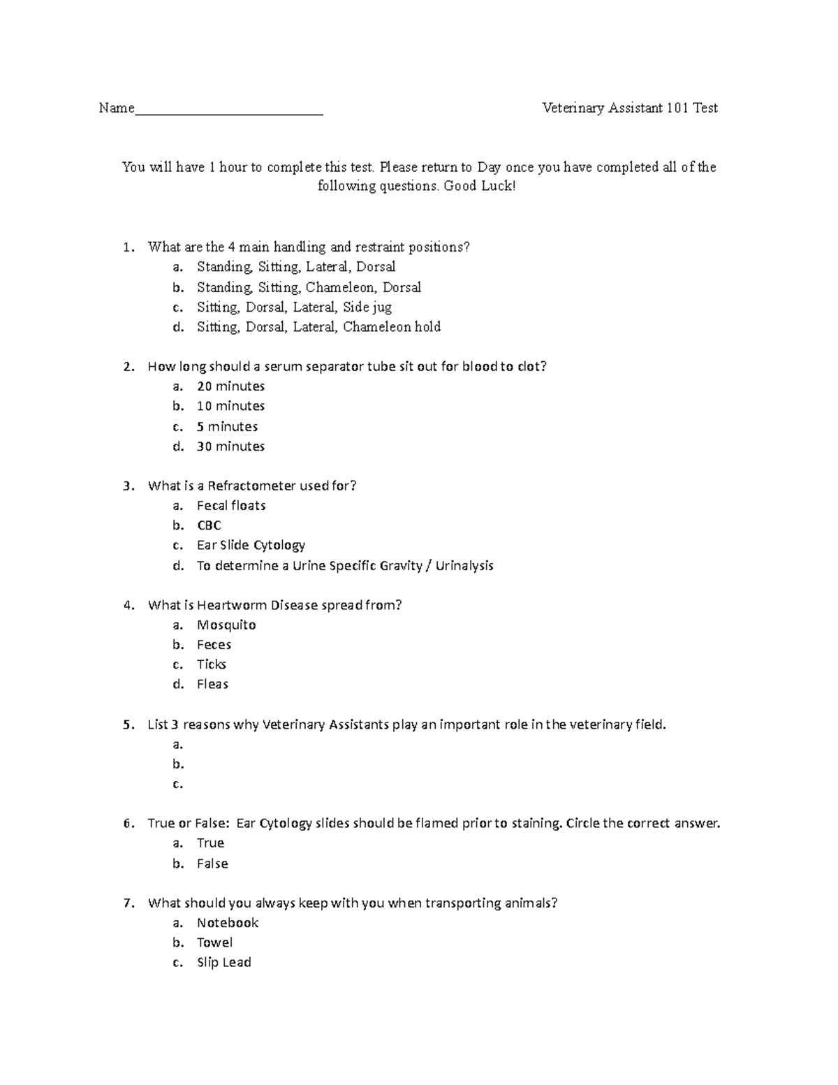 Veterinary Assitant 101 Test - 101 - Studocu