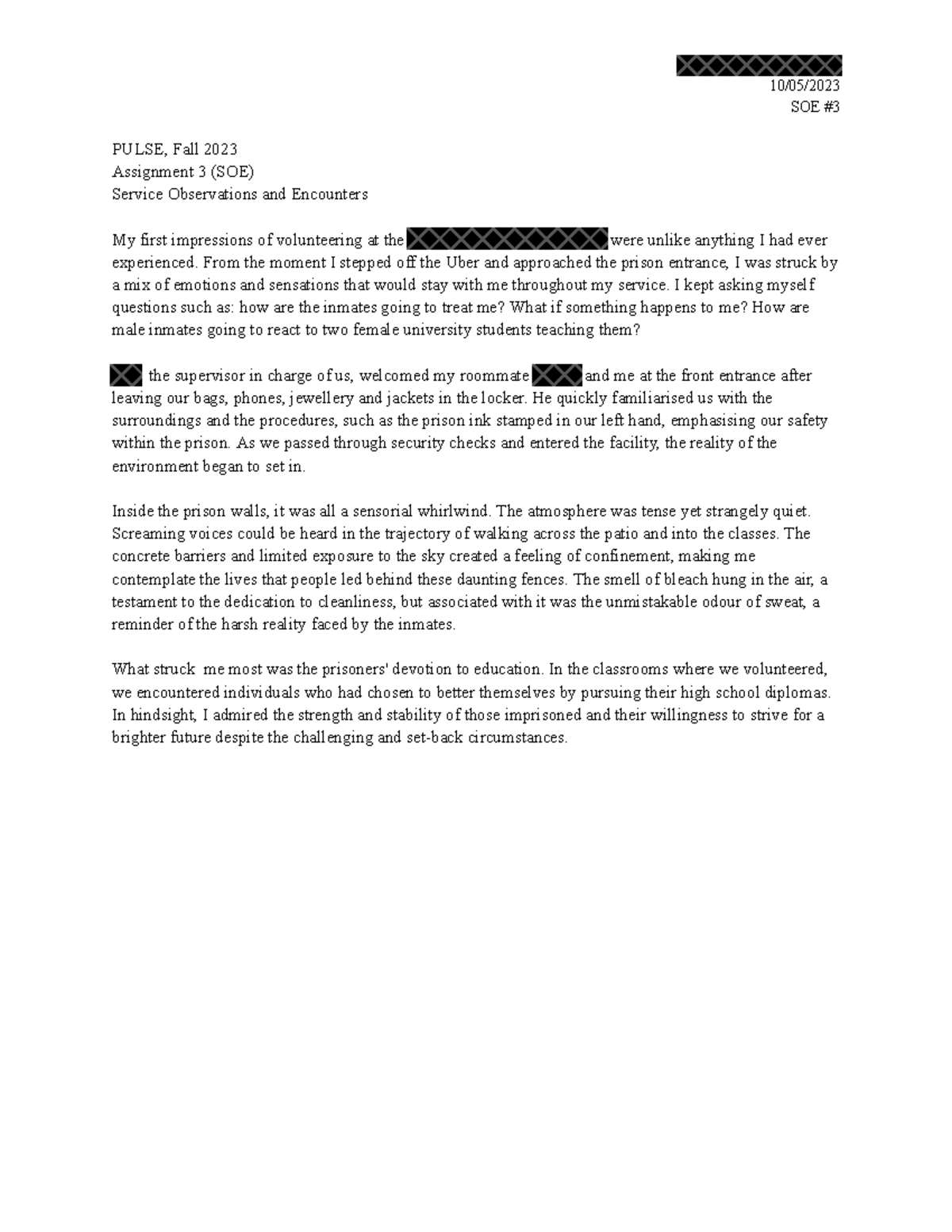 SOE #3 Pulse copy - SOE assignment for professor Sweeney - 10 / 05 ...