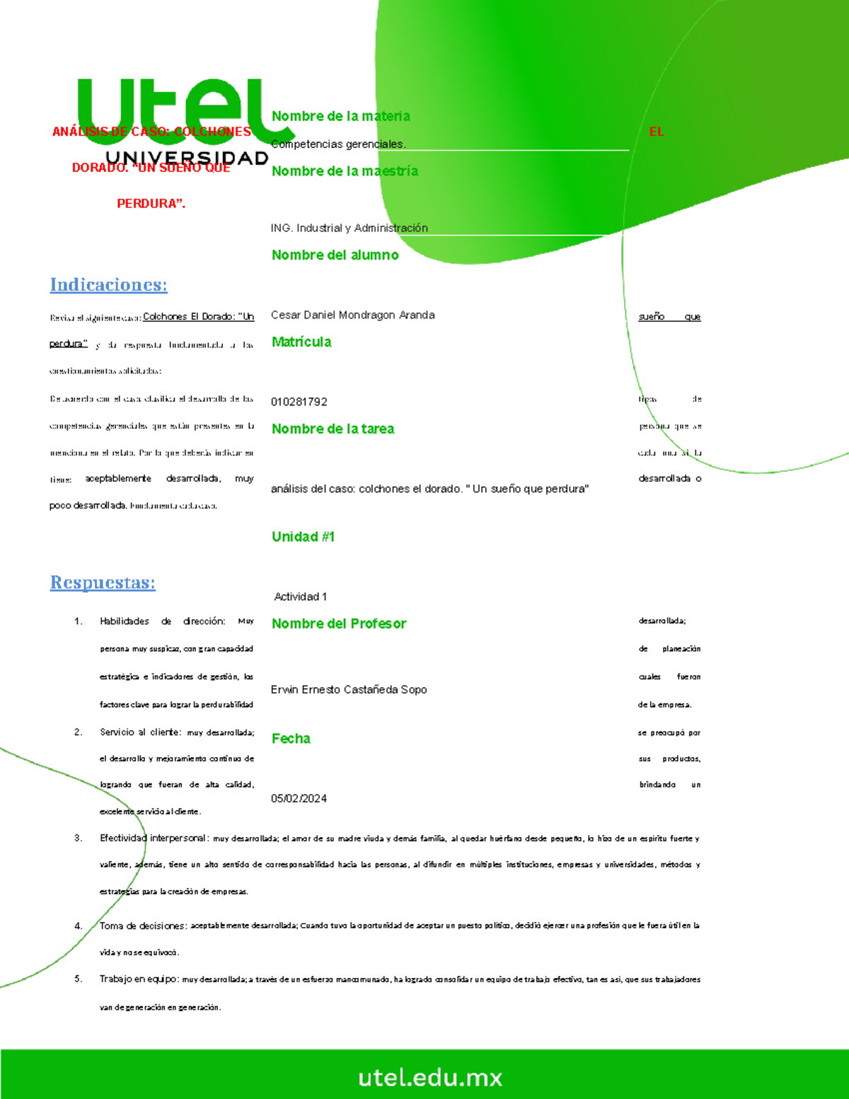 Colchones El Dorado Un sueño que perdura semana 1 - ANÁLISIS DE CASO: COLCHONES EL DORADO. “UN ...