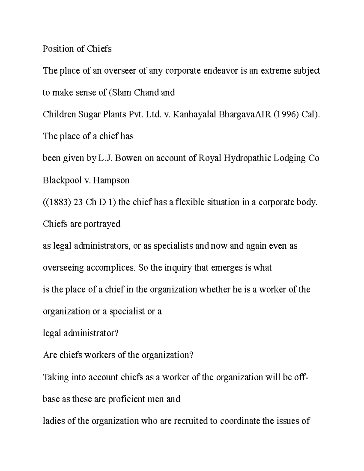 Position of Chiefs - lecture notes - Position of Chiefs The place of an ...