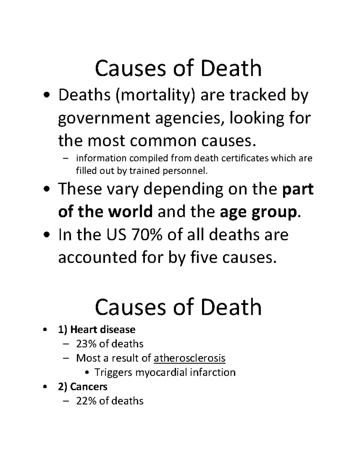 Chapter 2 - Lecture notes from PowerPoint - Causes of Death • Deaths ...