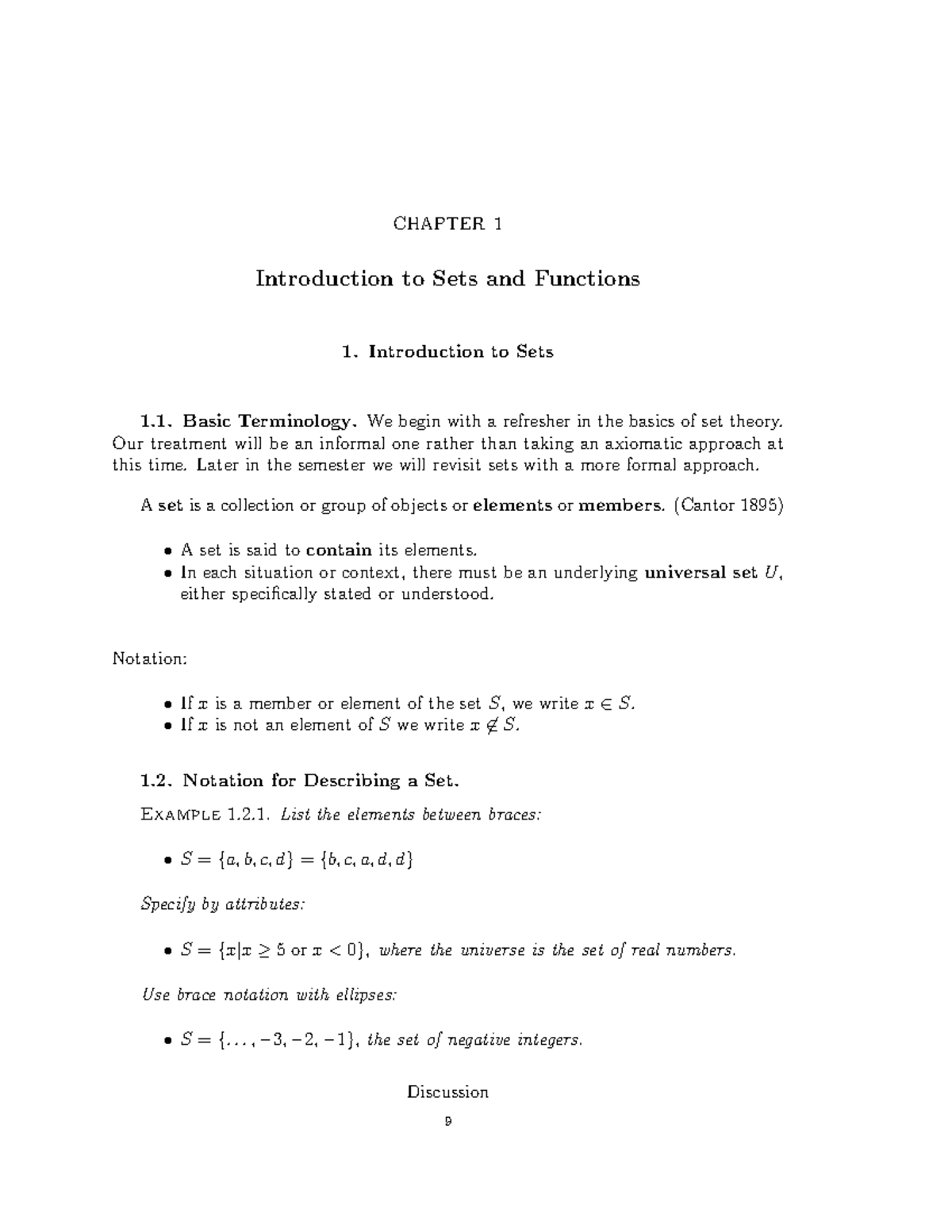 Set refresher - CHAPTER 1 Introduction to Sets and Functions ...