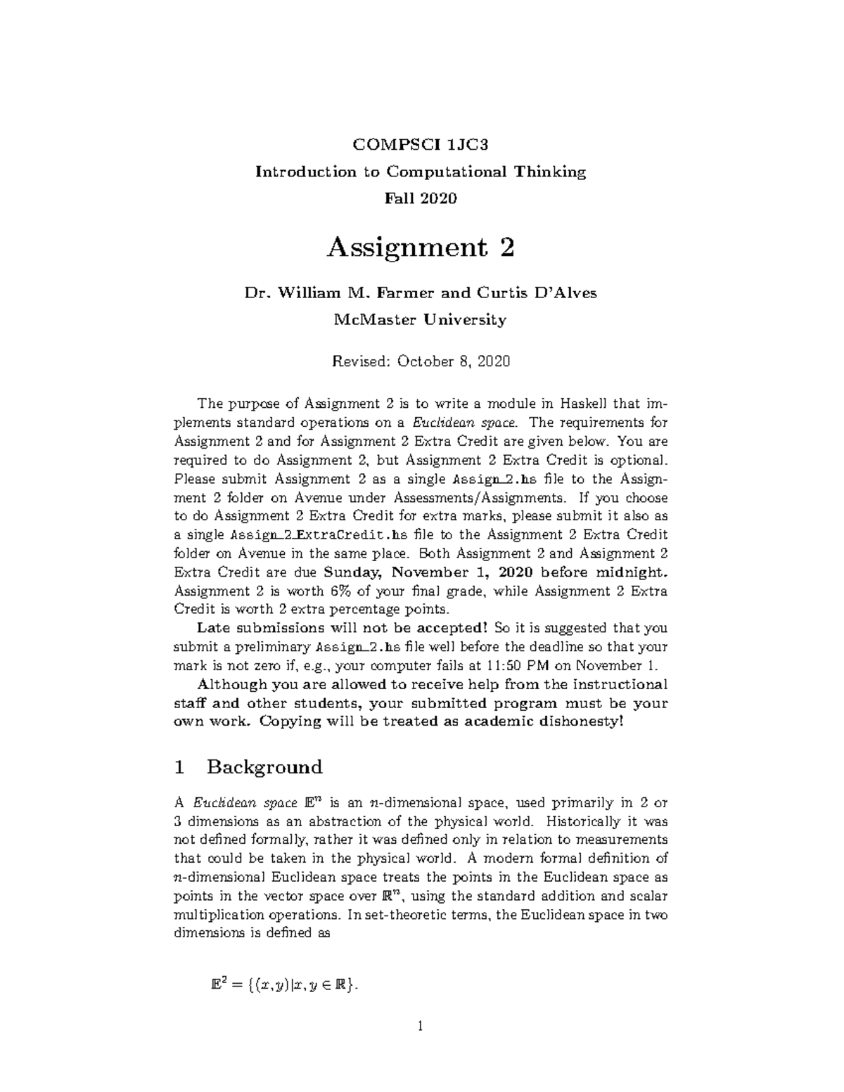 Assignment 2 First Semester Compsci 1jc Introduction To Computational 