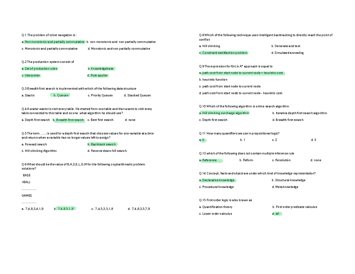 Int 404 new ppr 2 - 2022-2023 ete ppr - Q. 1 .The problem of robot ...