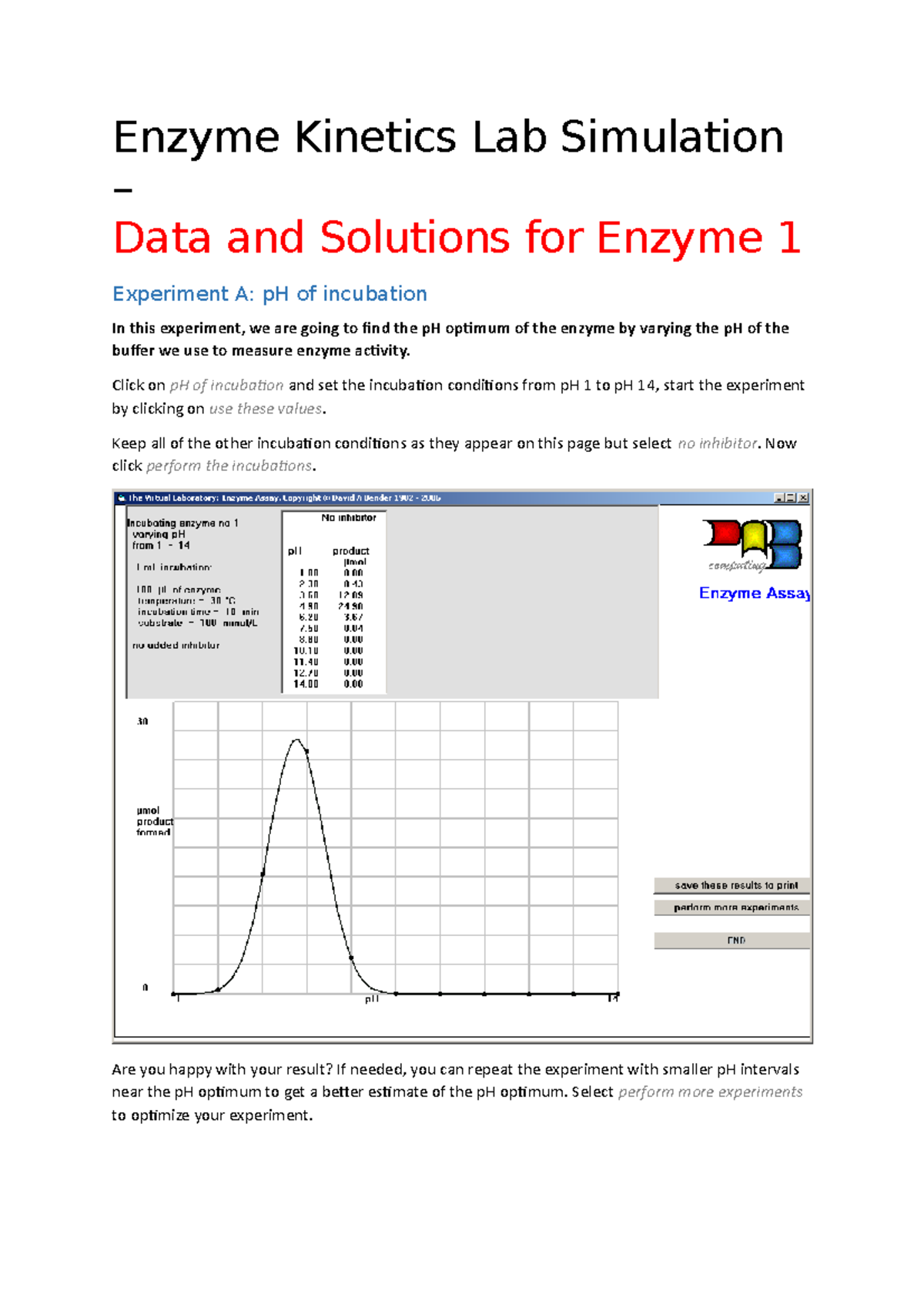 Enzyme Kinetics Lab Simulation Enzyme 1 - Enzyme Kinetics Lab ...