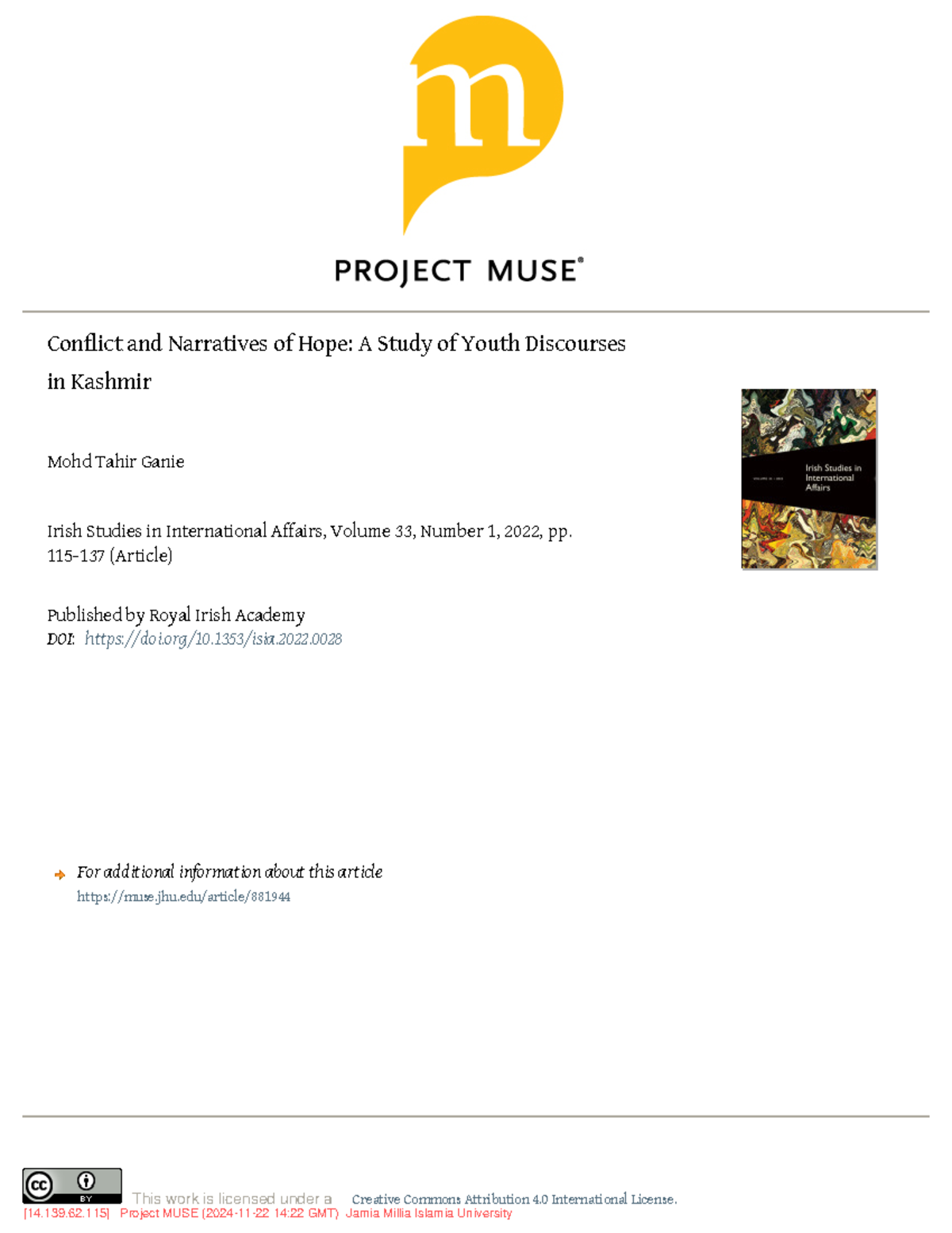 Project muse 881944 - Very good - Conflict and Narratives of Hope: A ...