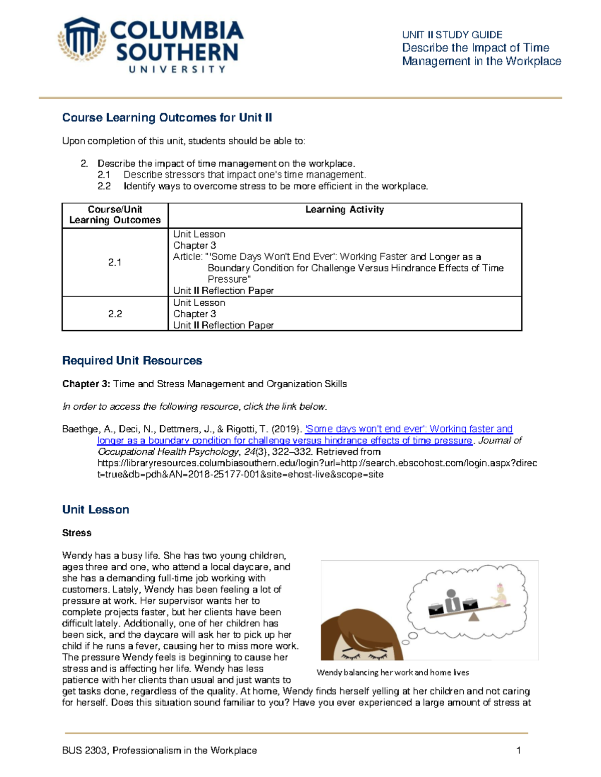 BUS 2303 Unit 2 study guide - Course Learning Outcomes for Unit II Upon ...
