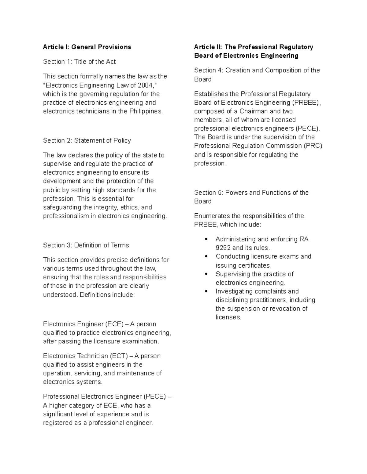 RA 9292 Summarized - Republic Act 9292 - Article I: General Provisions ...