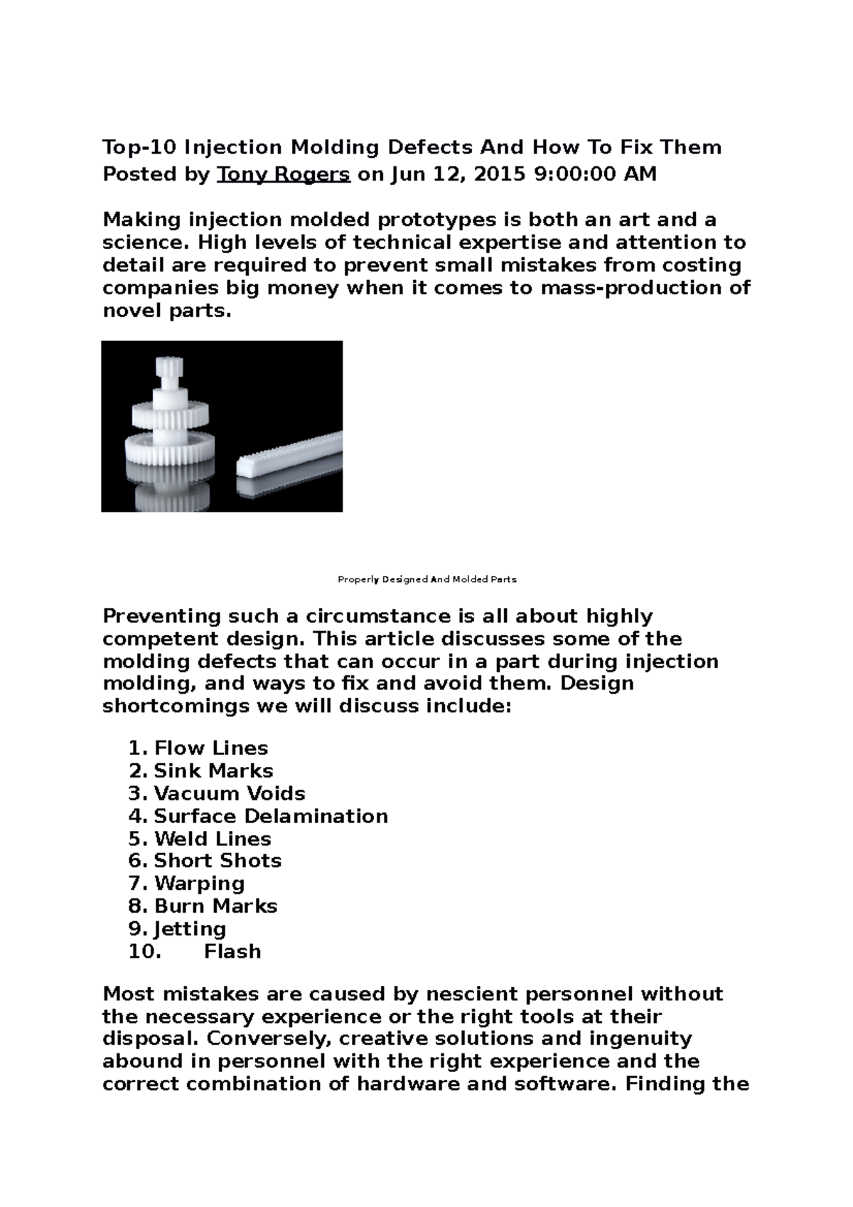 Defects in plastic product - Injection Molding Defects And How To Fix ...