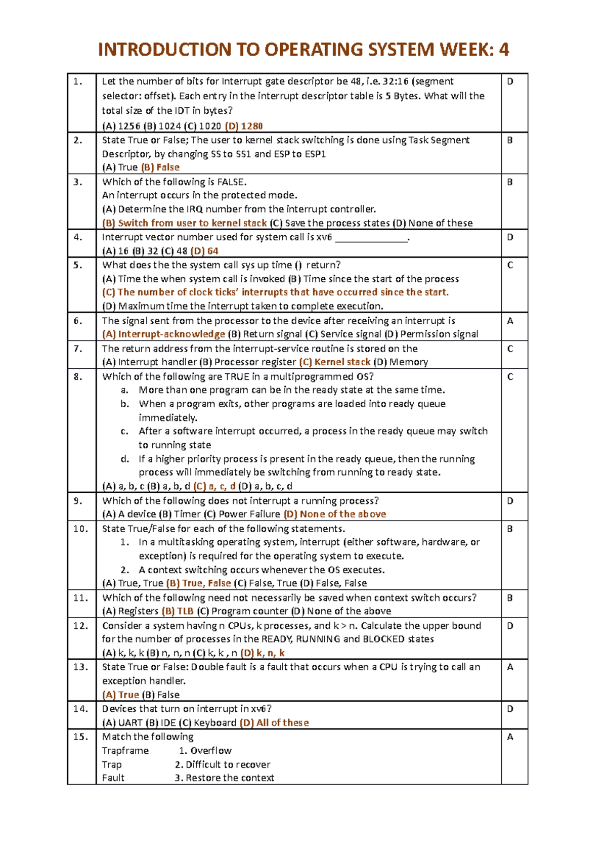 IOS W4 - INTRODUCTION TO OPERATING SYSTEM WEEK: 4 Let the number of bits for Interrupt gate ...