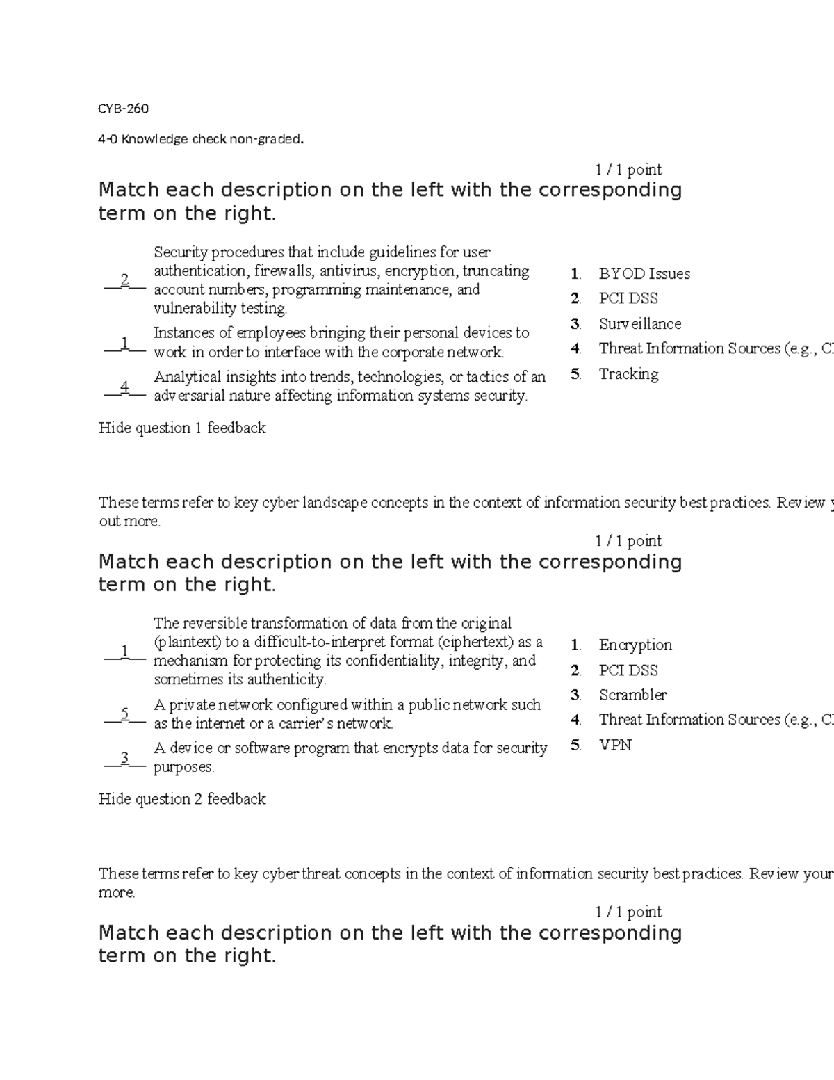 CYB-260 4-0 knowledge check non graded - CYB- 4-0 Knowledge check non ...