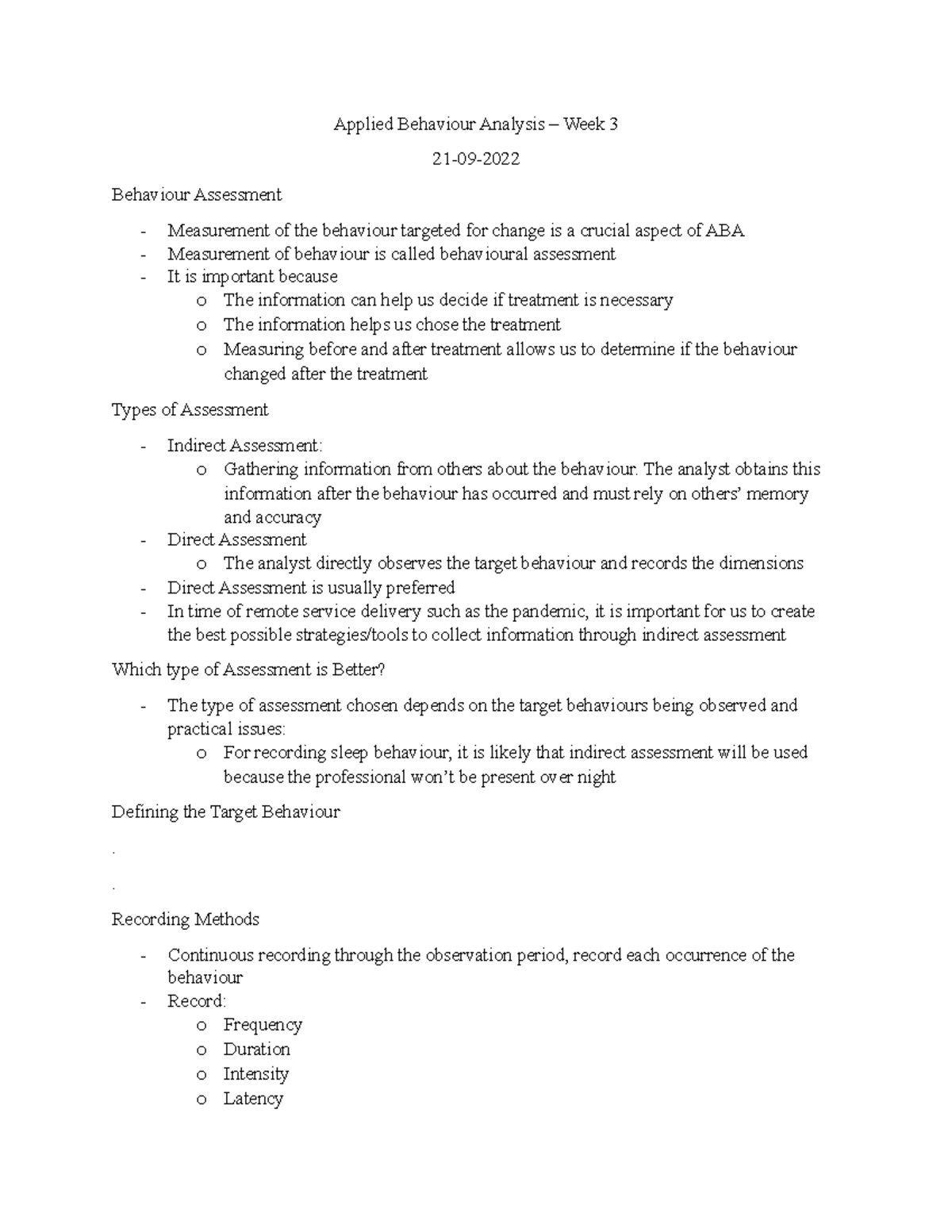 Applied Behaviour Analysis Week 3 The Analyst Obtains This Information After The Behaviour
