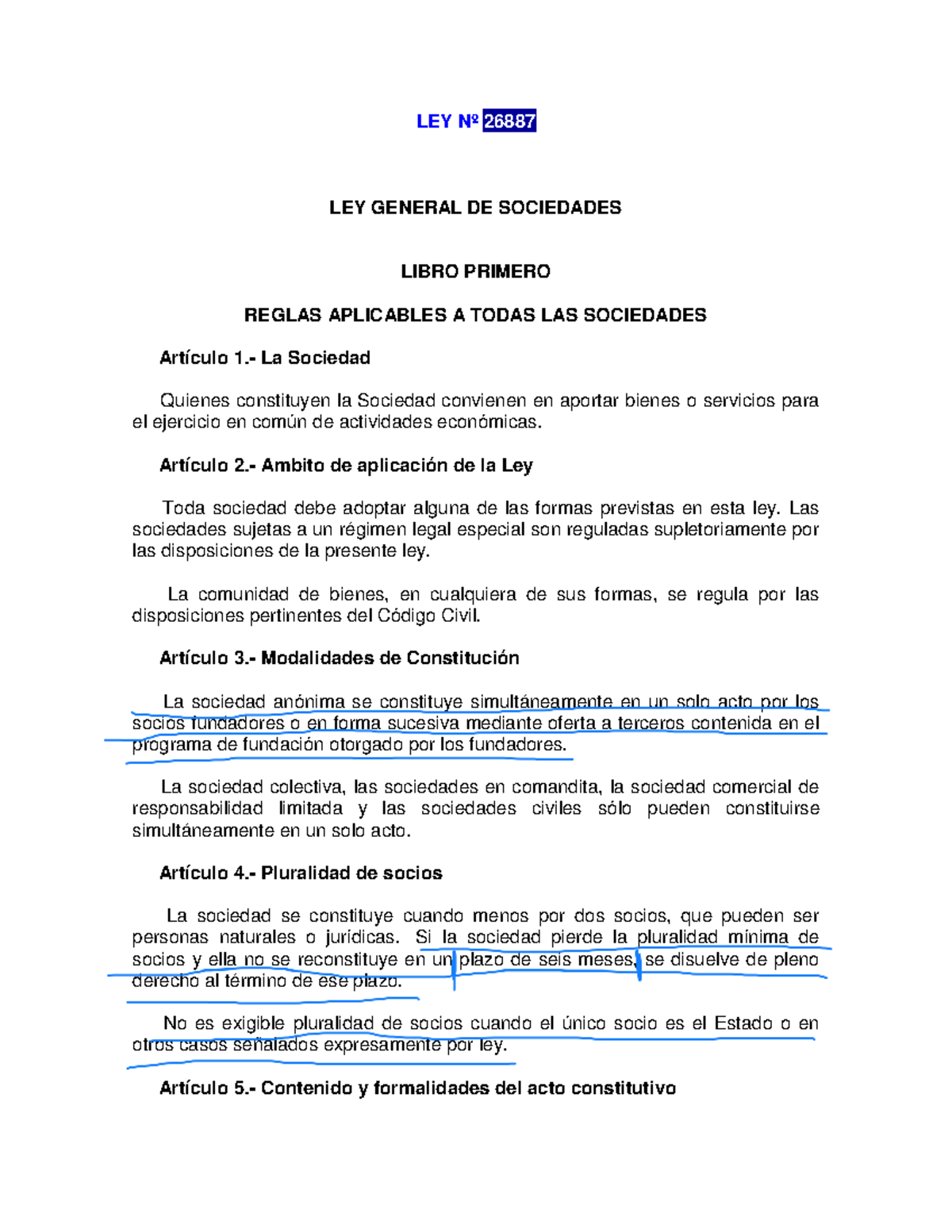 Ley general de sociedades 26887 - LEY Nº 26887 LEY GENERAL DE SOCIEDADES LIBRO PRIMERO REGLAS ...