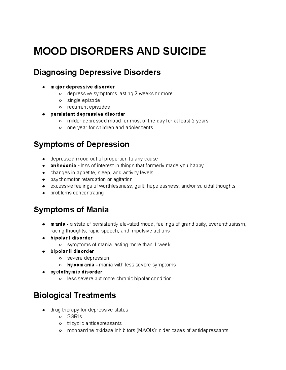 Psy 215 - abnormal psych - MOOD DISORDERS AND SUICIDE Diagnosing ...