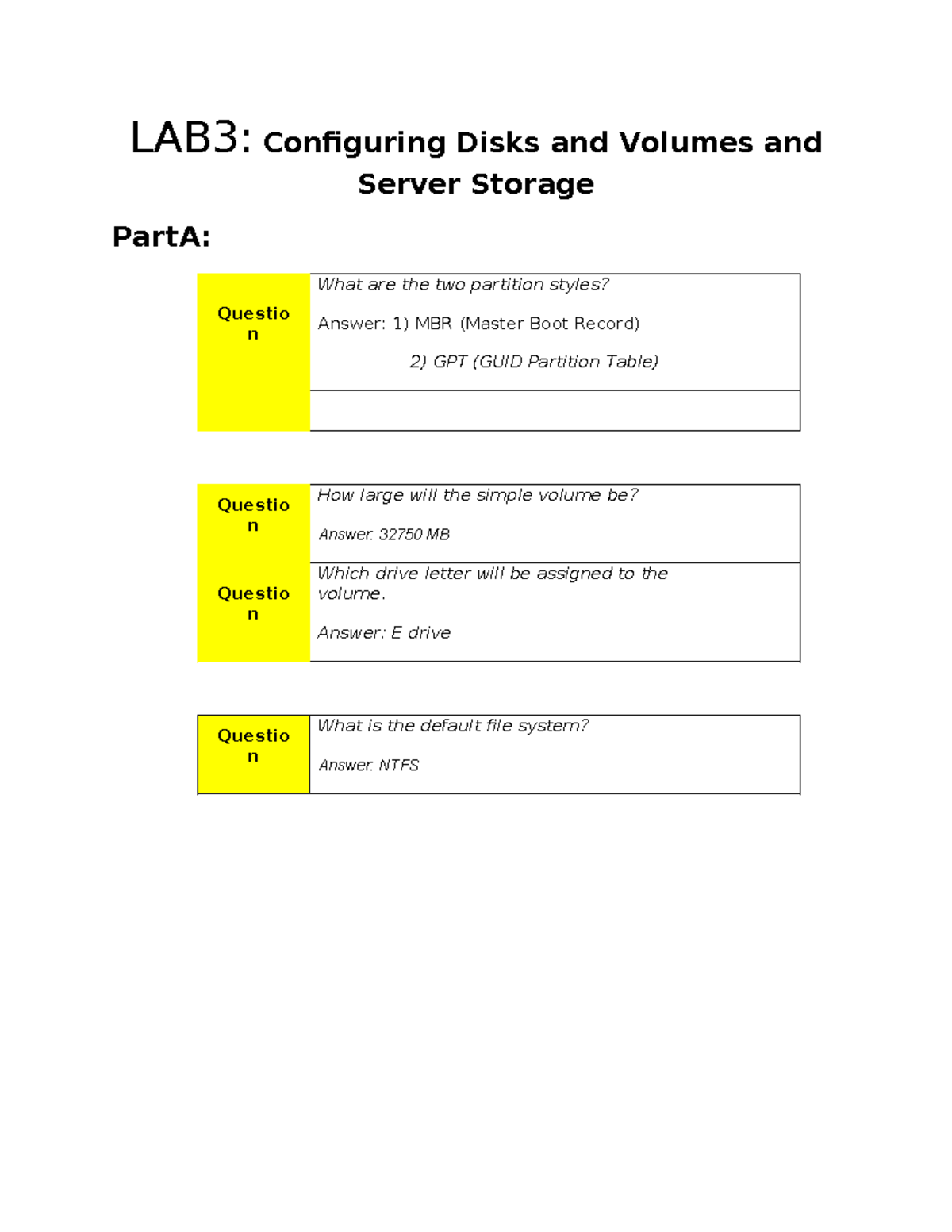 LAB3Work Sheet 3 - Go throught it will help - LAB3: Configuring Disks and Volumes and Server ...