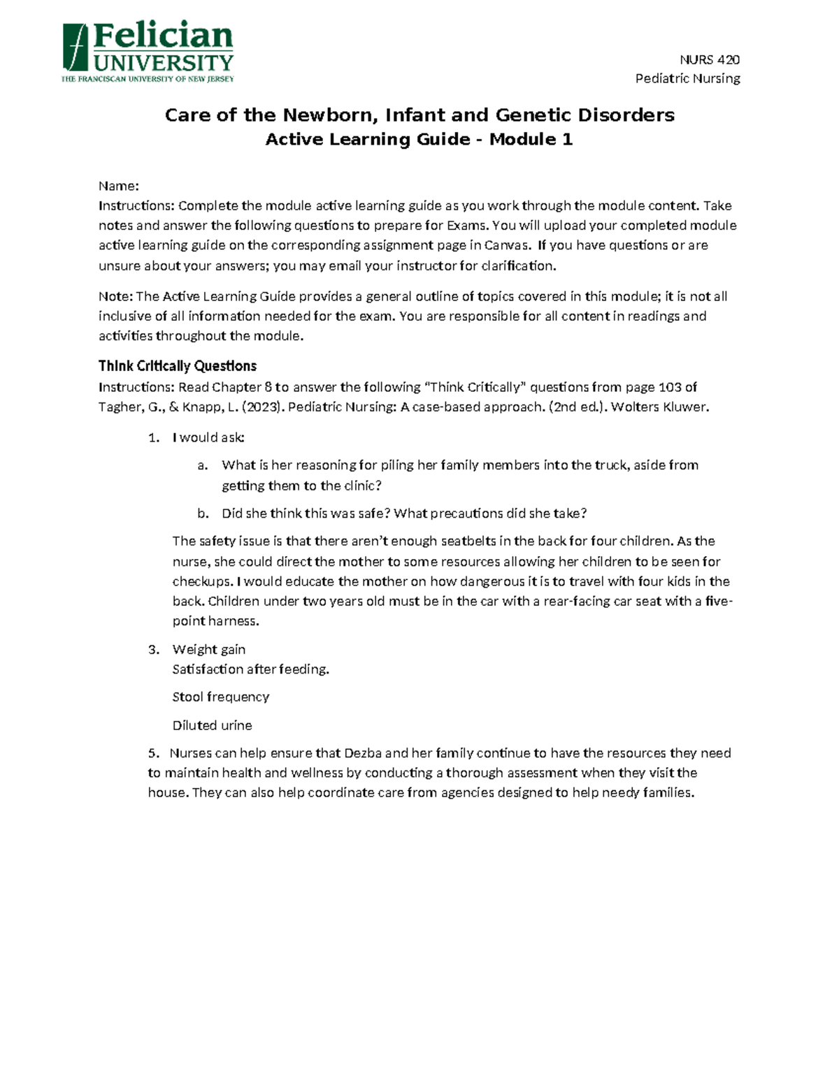 Care of the Newborn Infant and Genetic Disorders - Active Learning ...