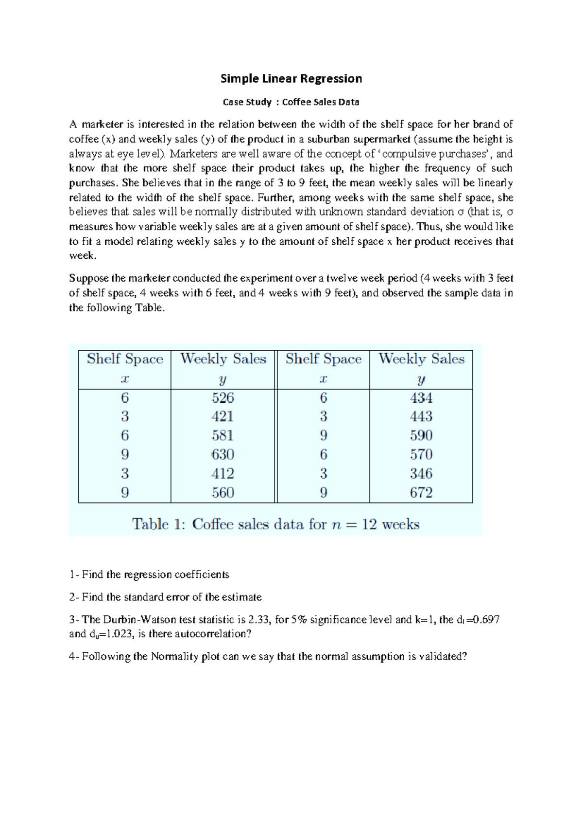 Case Study chap1 - Simple Linear Regression Case Study : Coffee Sales ...