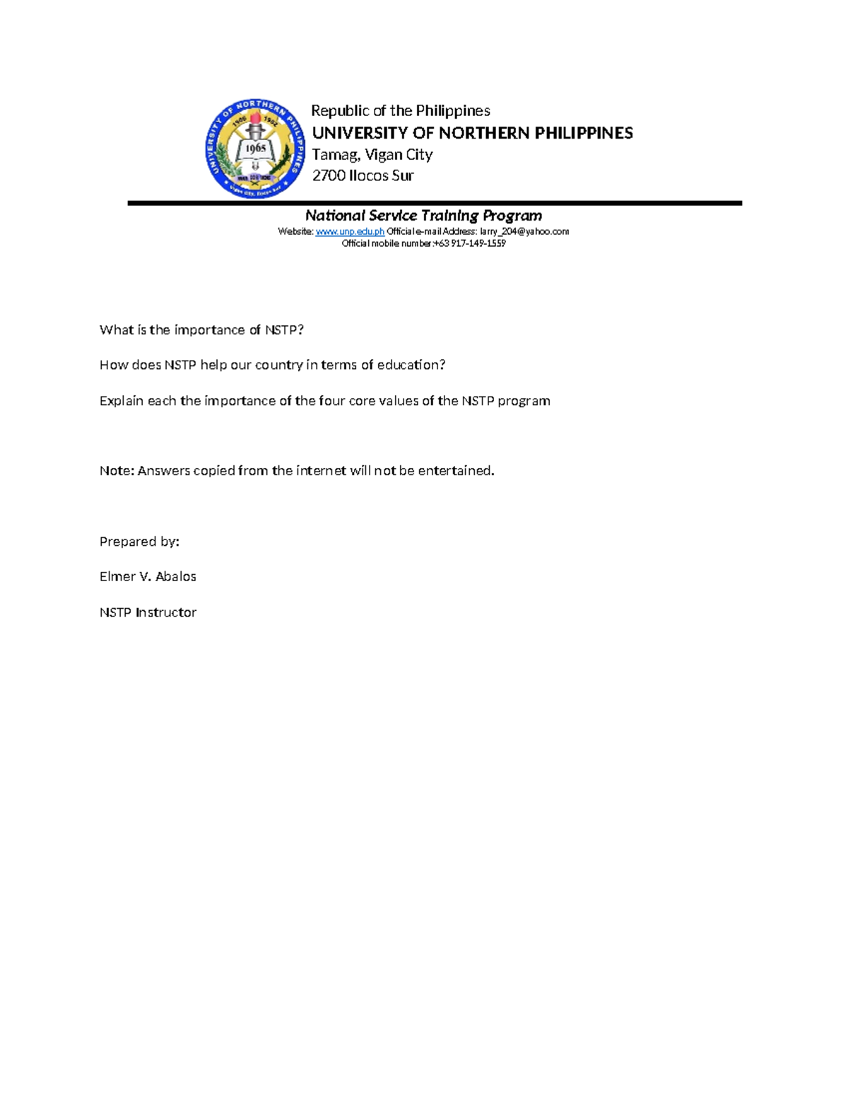 NSTP-activity-2023 - ASSignments - Republic of the Philippines ...