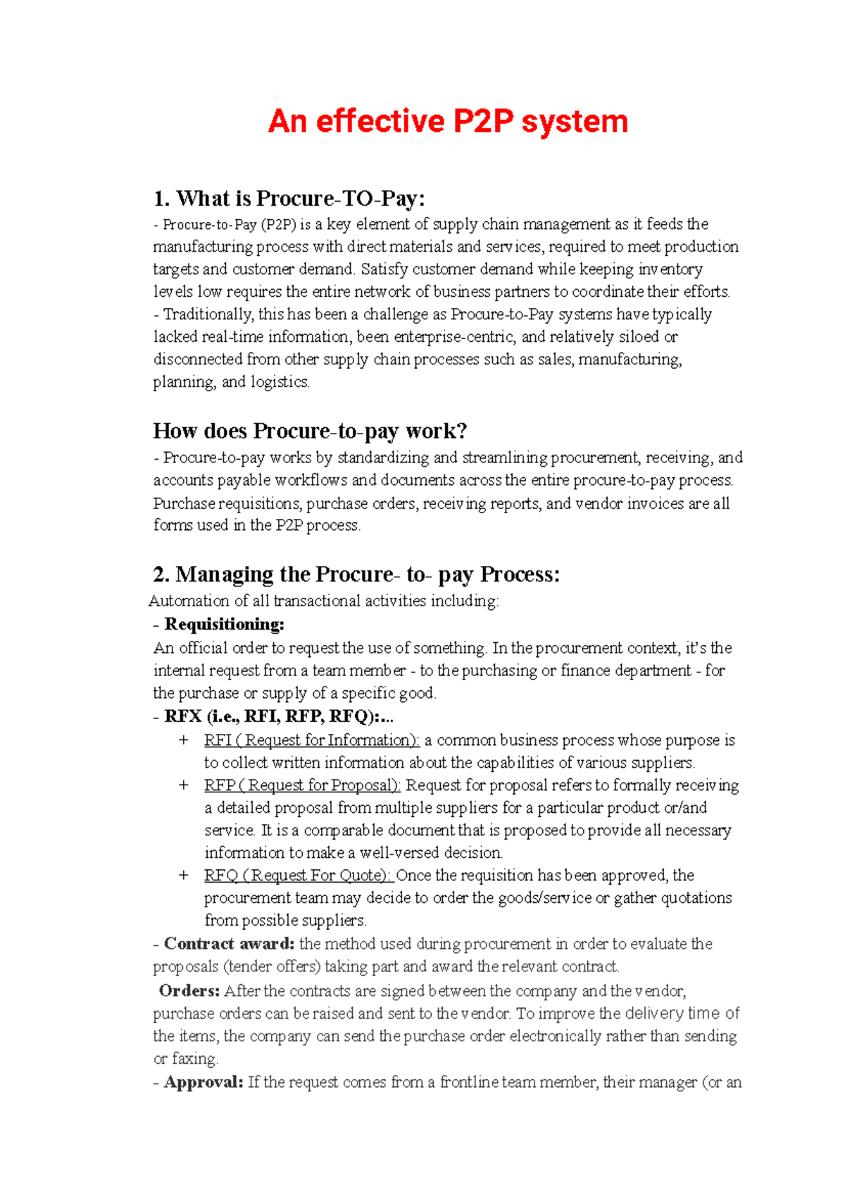 An effective P2P system - What is Procure-TO-Pay: - Procure-to-Pay (P2P ...