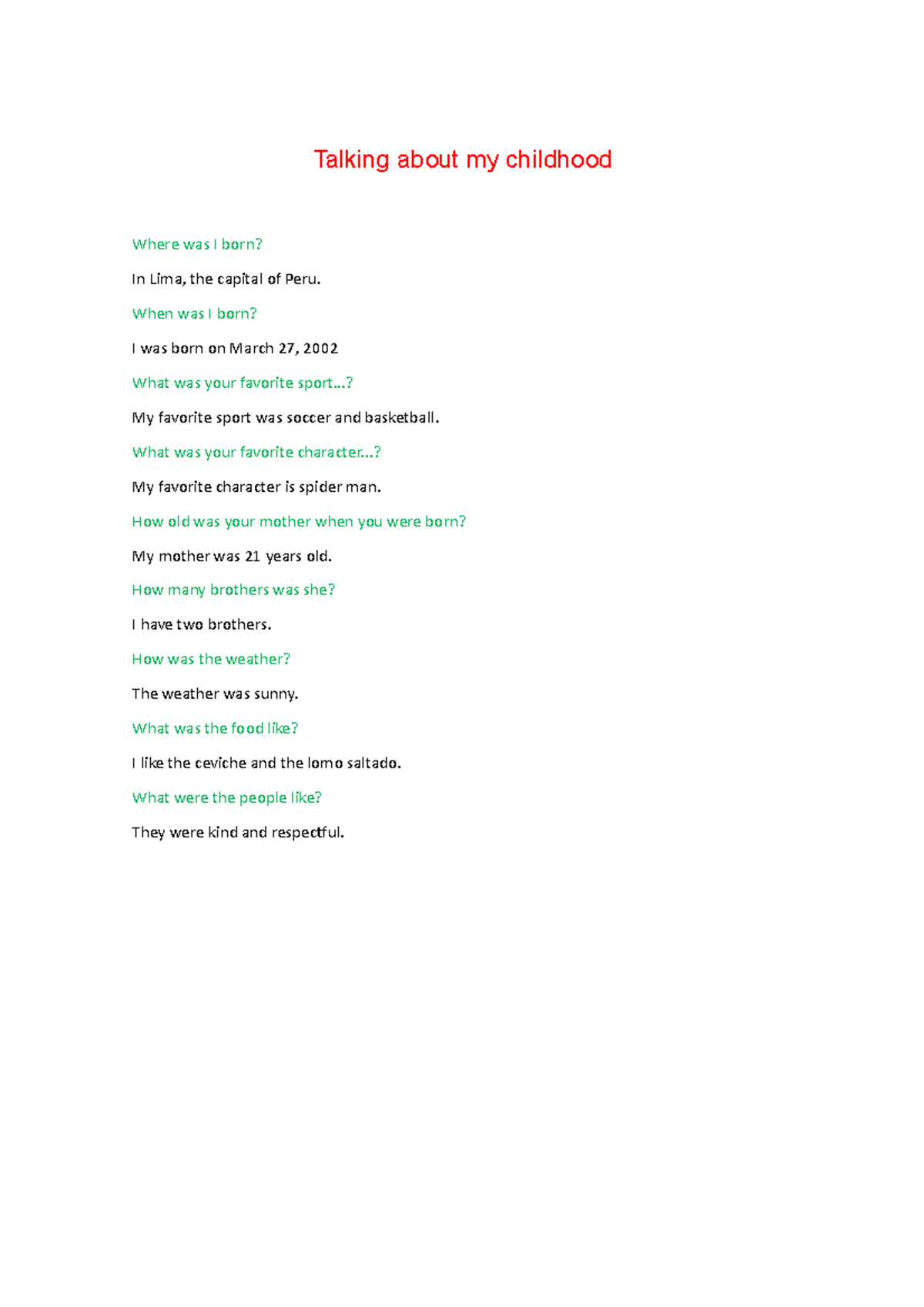 Week2 tarea personal - Talking about my childhood Where was I born? In ...