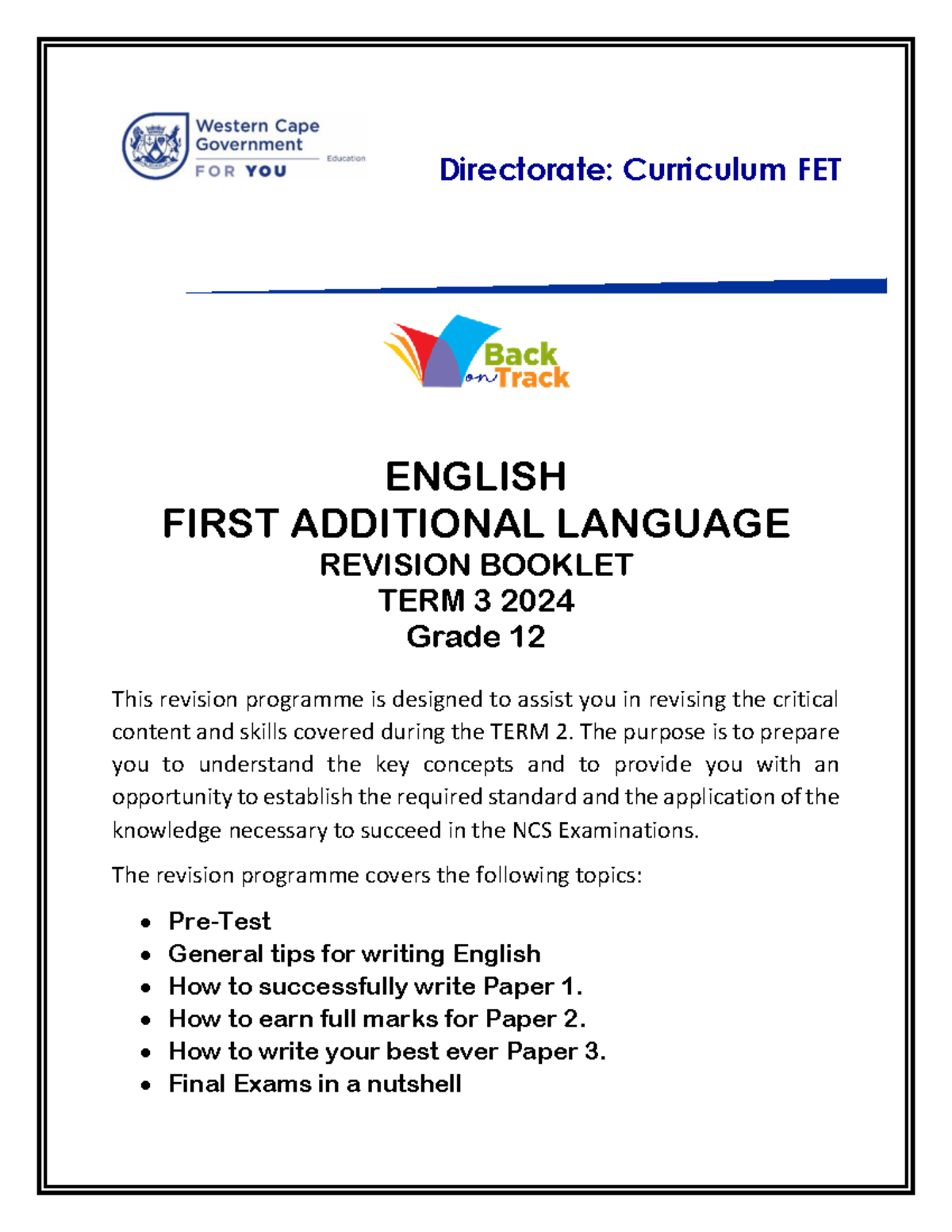 English FAL Revision Pack Grade 12 Term 3 2024 - Directorate ...