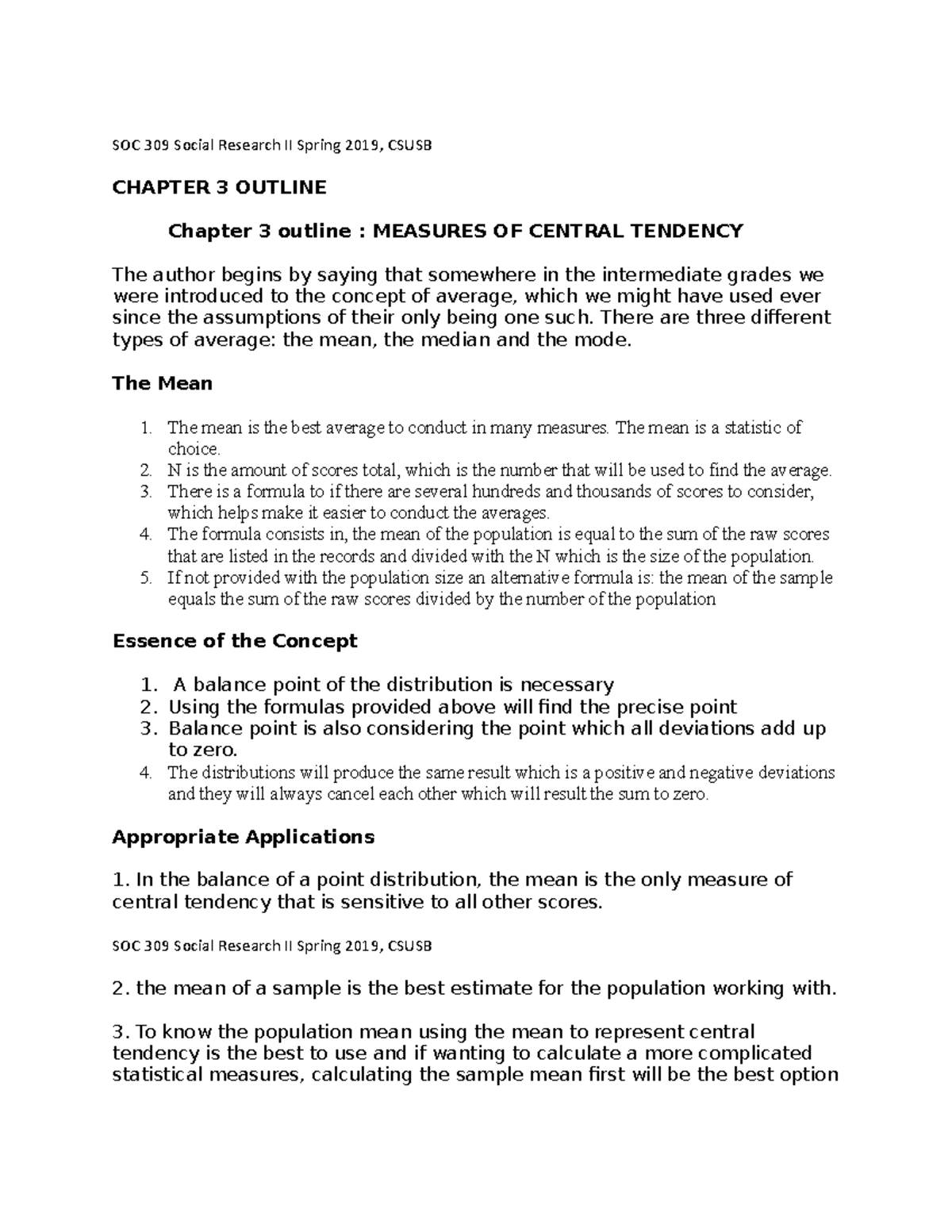 Chapter 3 outline Soc 309 - SOC 309 Social Research II Spring 2019 ...