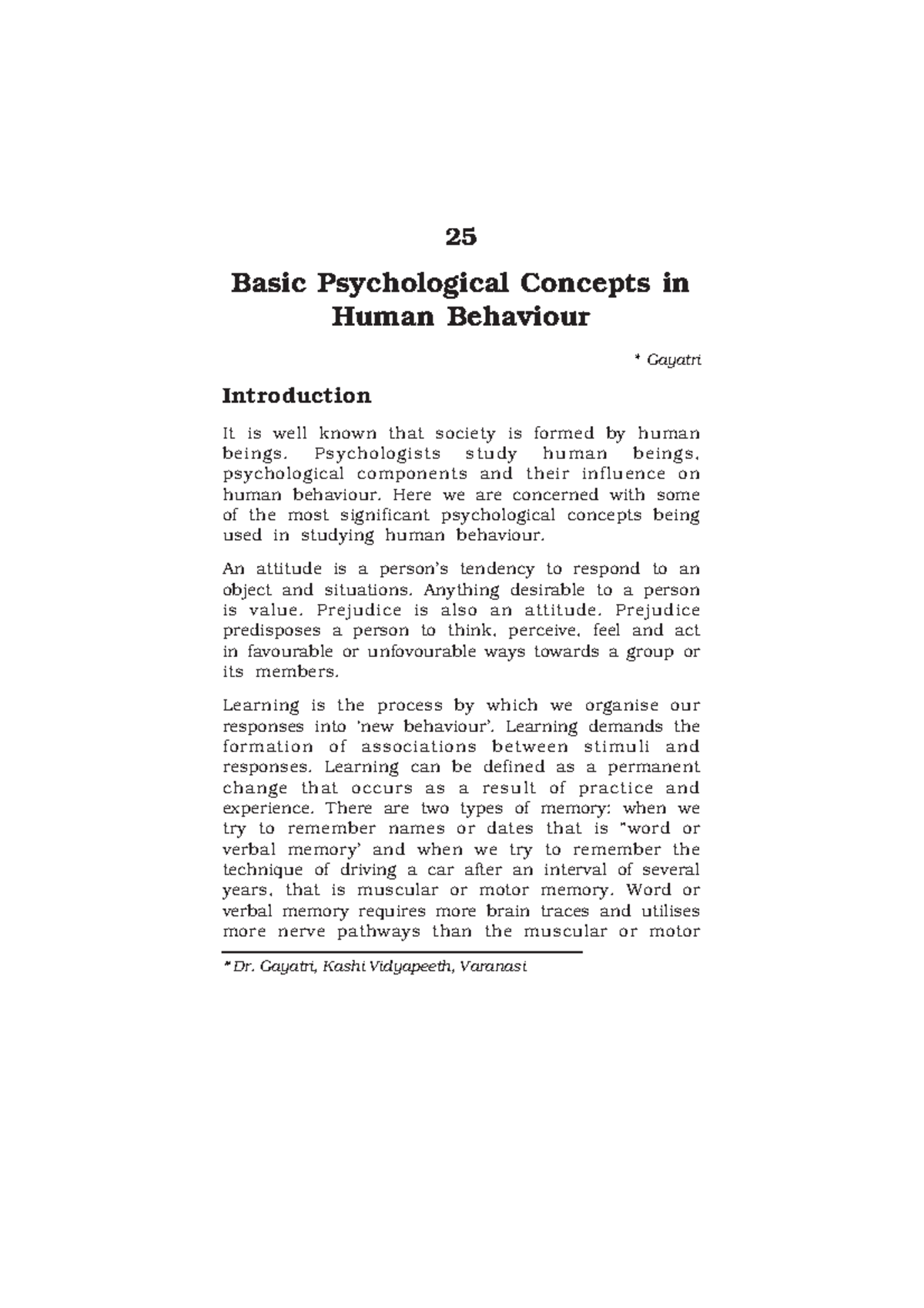 Unit 25 - Basic psychological concept of human behaviour - 216 ...