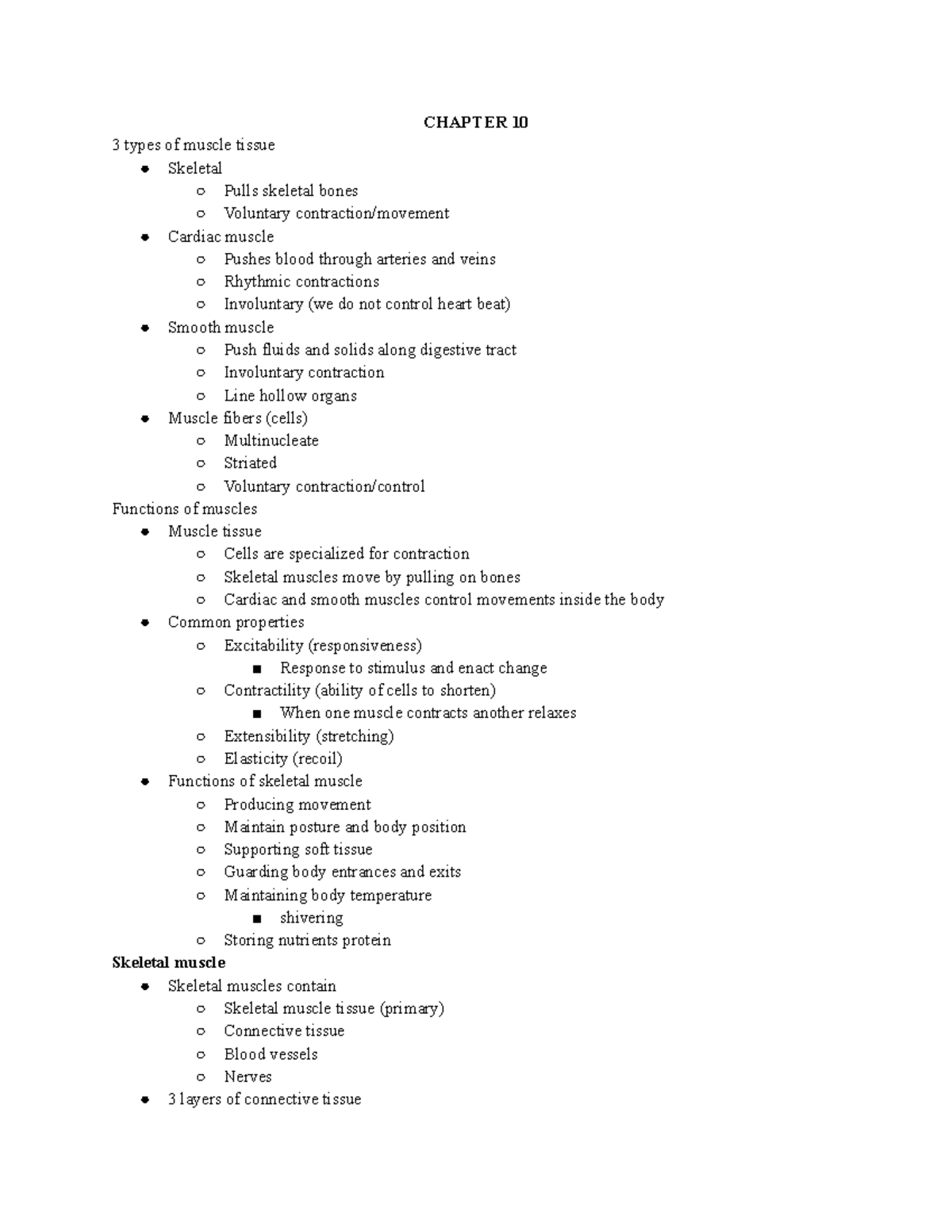BIO 220 chapter 10 - muscle microanatomy notes - CHAPTER 10 3 types of ...