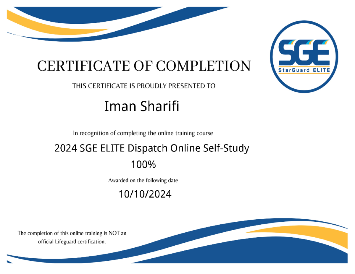 Certificate - SGE CERTIFICATE OF COMPLETION StarGuard ELITE THIS ...