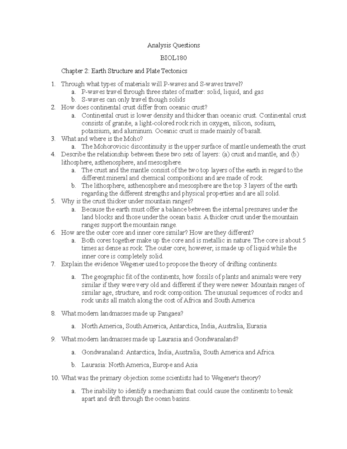 Chapter 2 and 3 Analysis Questions - Analysis Questions BIOL Chapter 2 ...